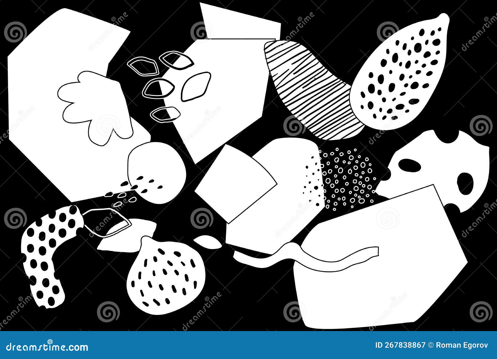 Doodle Shape Pattern. Black and White Background. Geometric and Organic ...