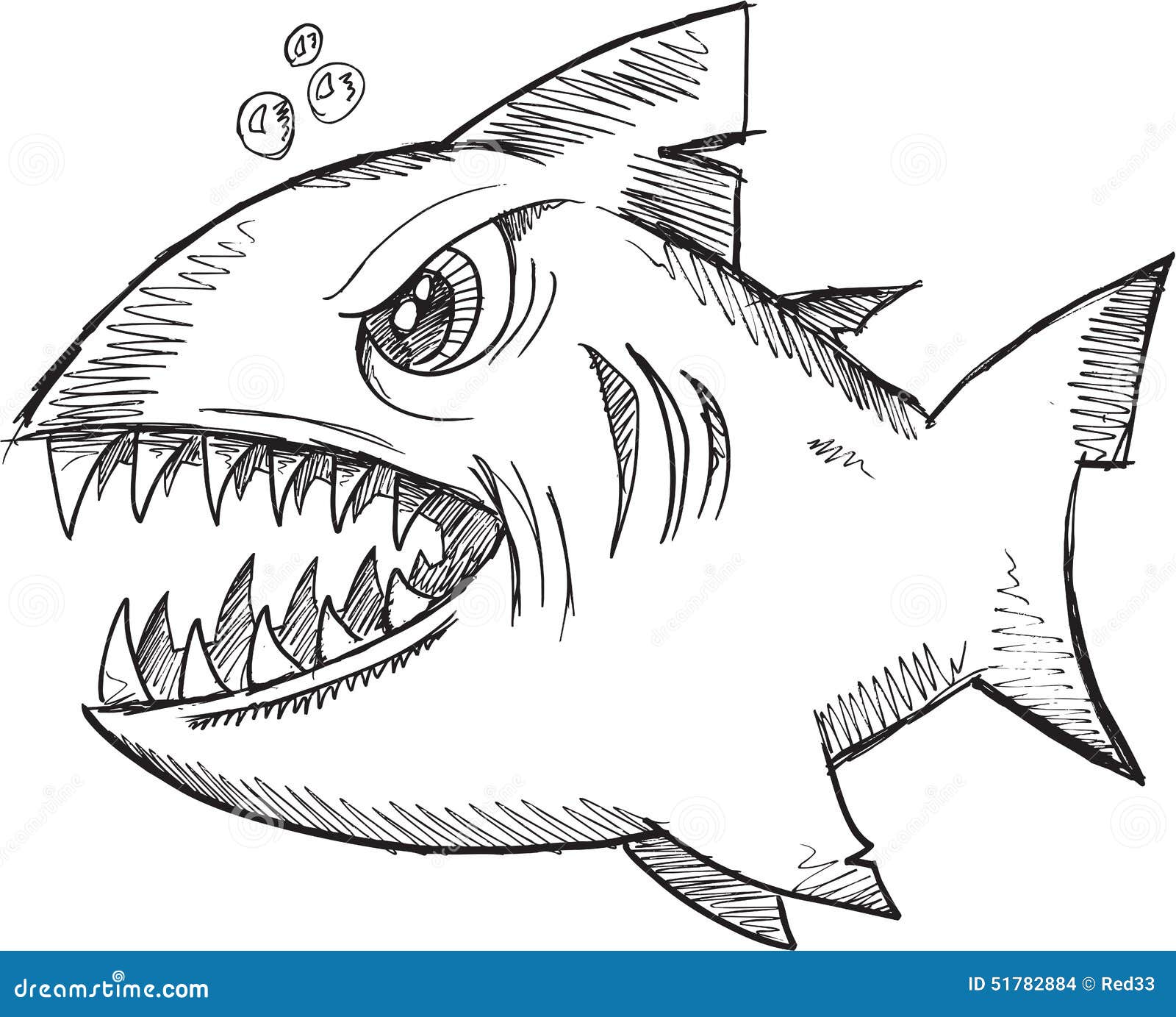 Sketch Shark. Swimming Sharks With Open Mouth. Underwater Animal Vector ...