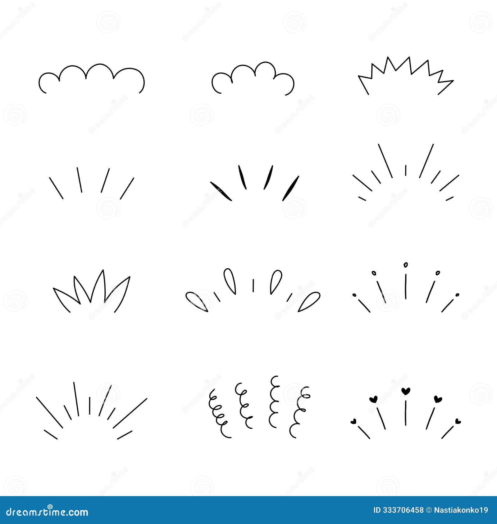 Doodle Shine Sunburst Sparkle Ray Elements. Hand Drawn Pop Surprise ...