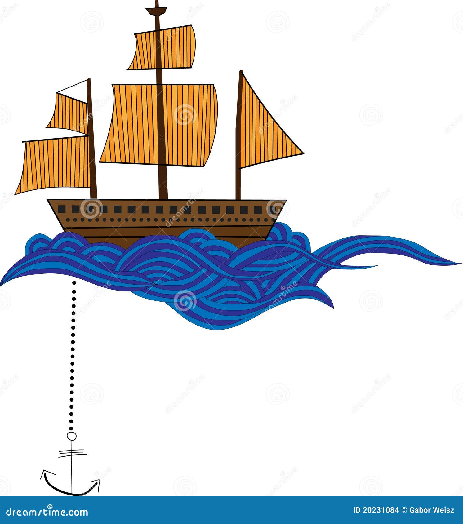 Doodle Ship With Waves Stock Images - Image: 20231084