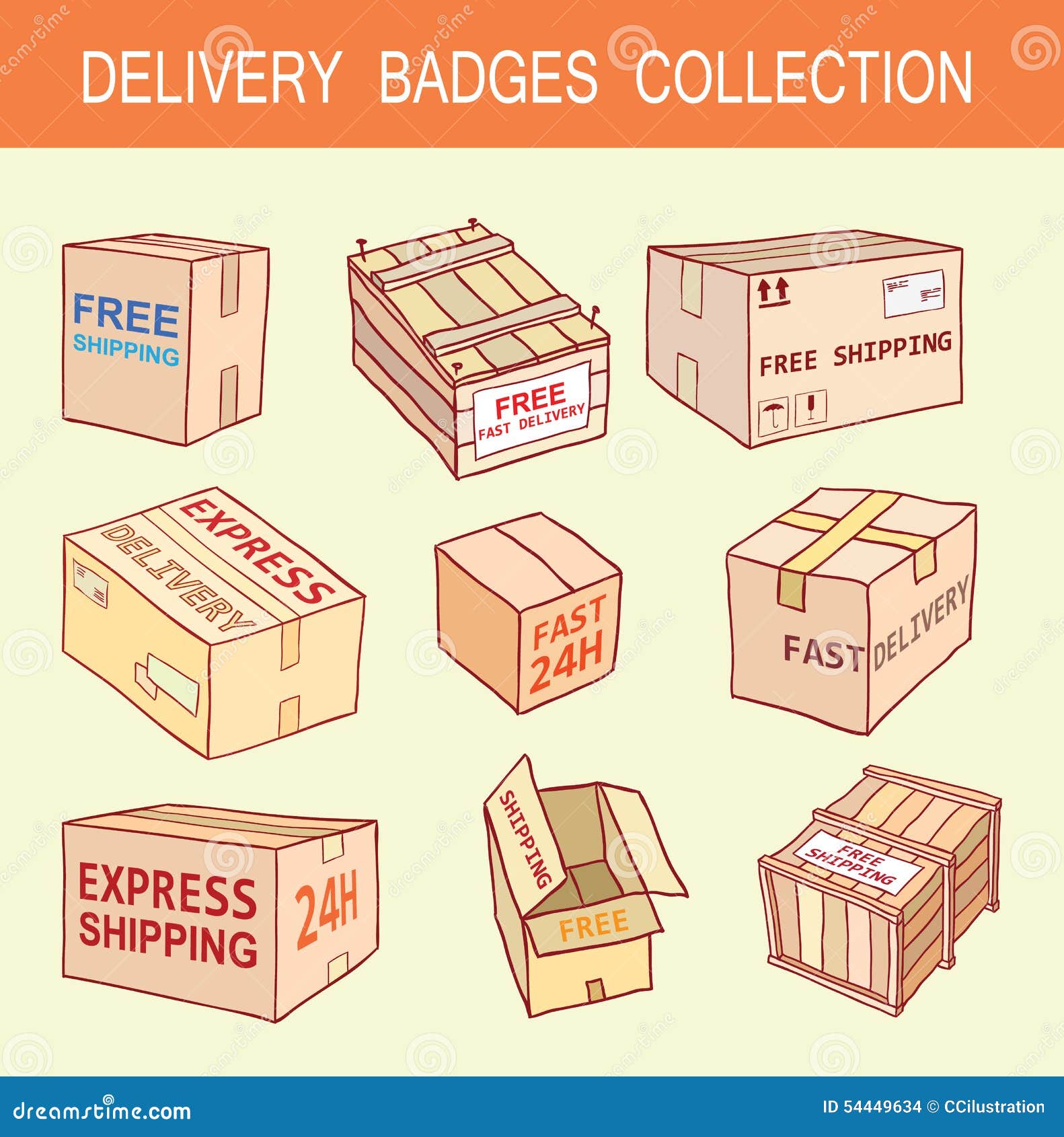 Doodle Shipping Box Set. Vector Illustration Stock Vector ...