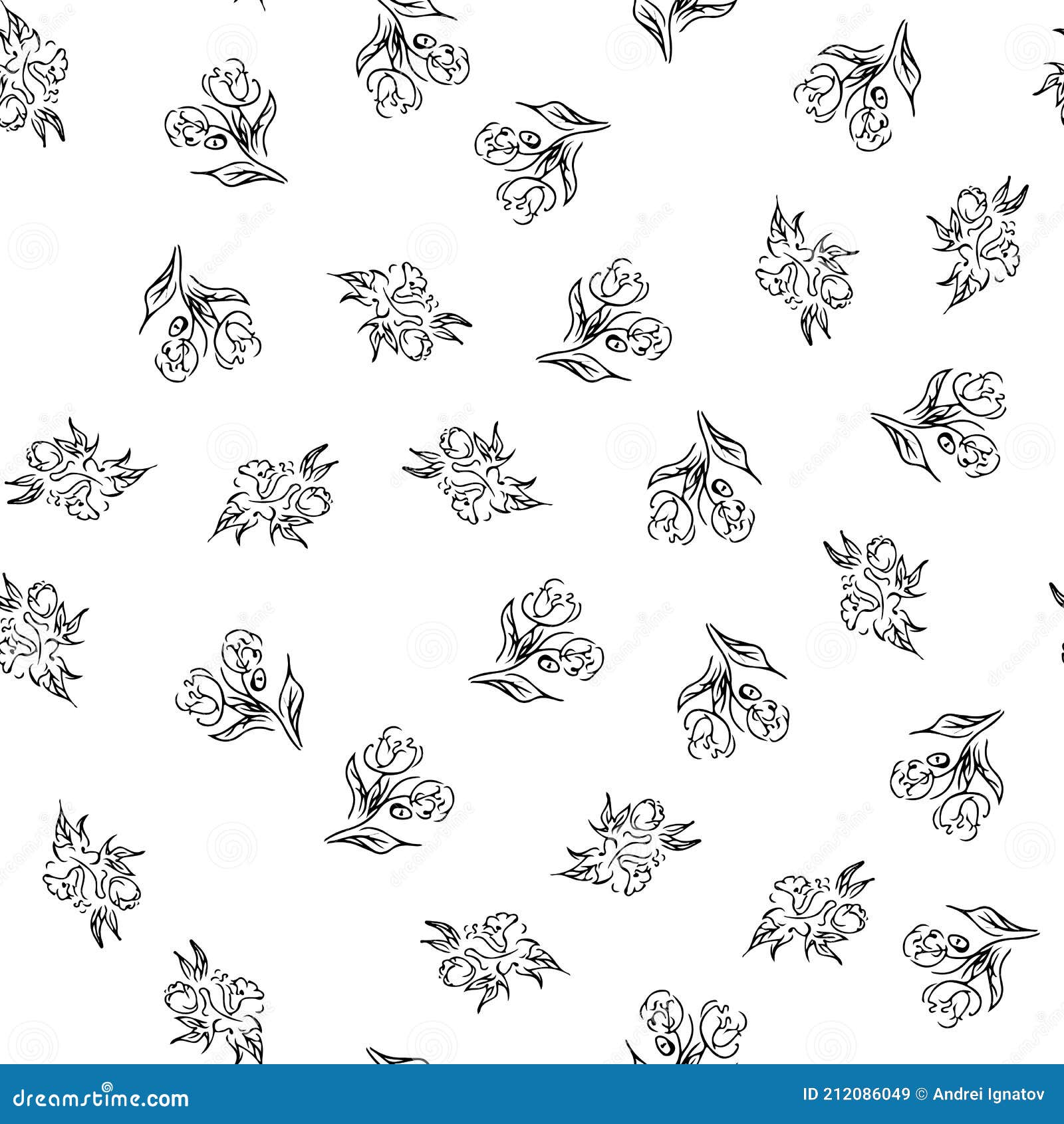 Doodle Simple Vector Seamless Pattern of Hand-drawn Peonies. Seamless ...