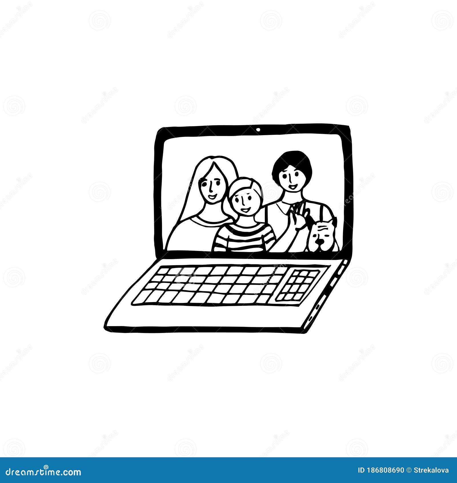 Doodle Single Element of Digital Devices - Laptop, Computer. Hand Drawn ...