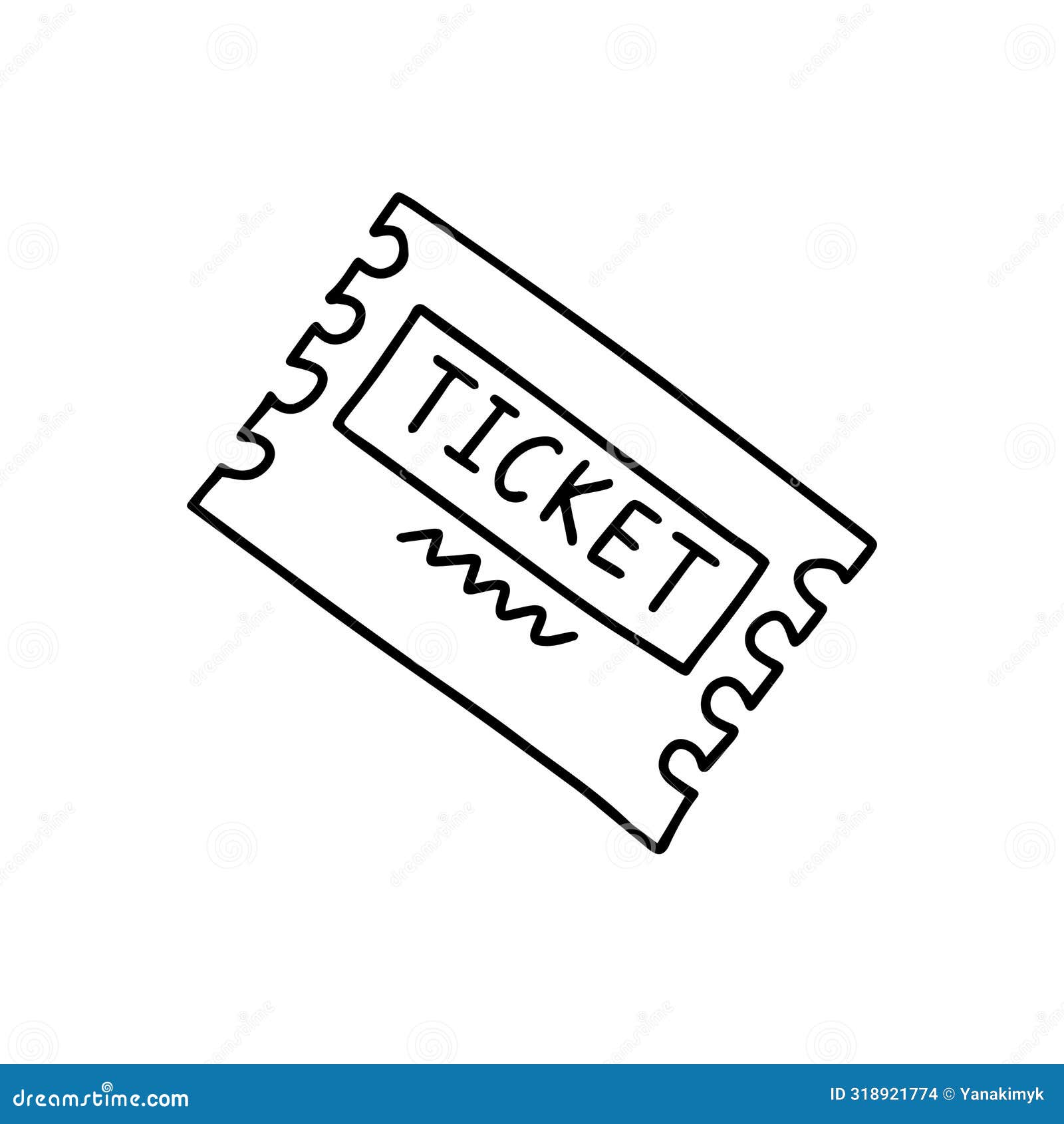 Doodle Single Hand Drawn Ticket. Isolated Drawing Clipart on a White ...