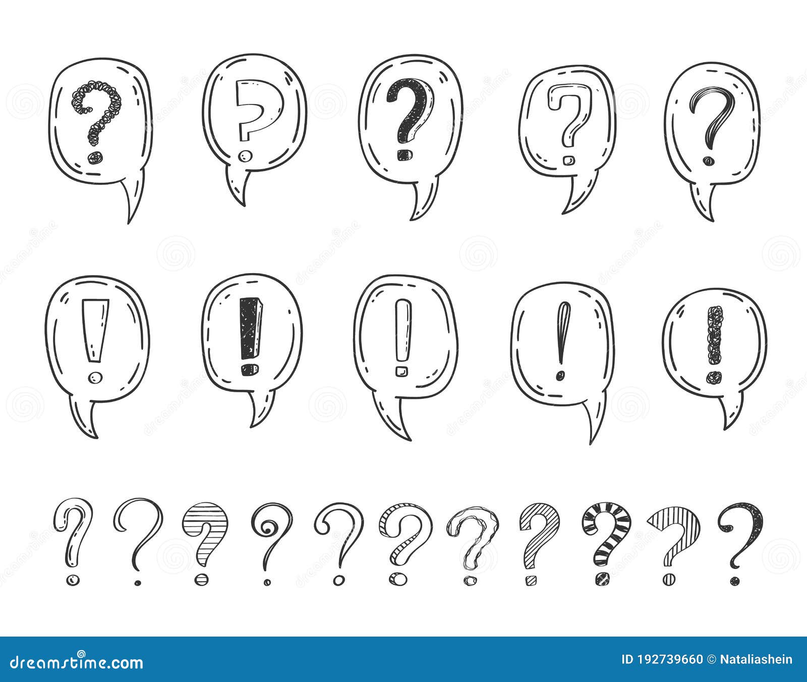 Doodle Sketch Exclamation And Question Marks Set Inside Speech Bubbles ...