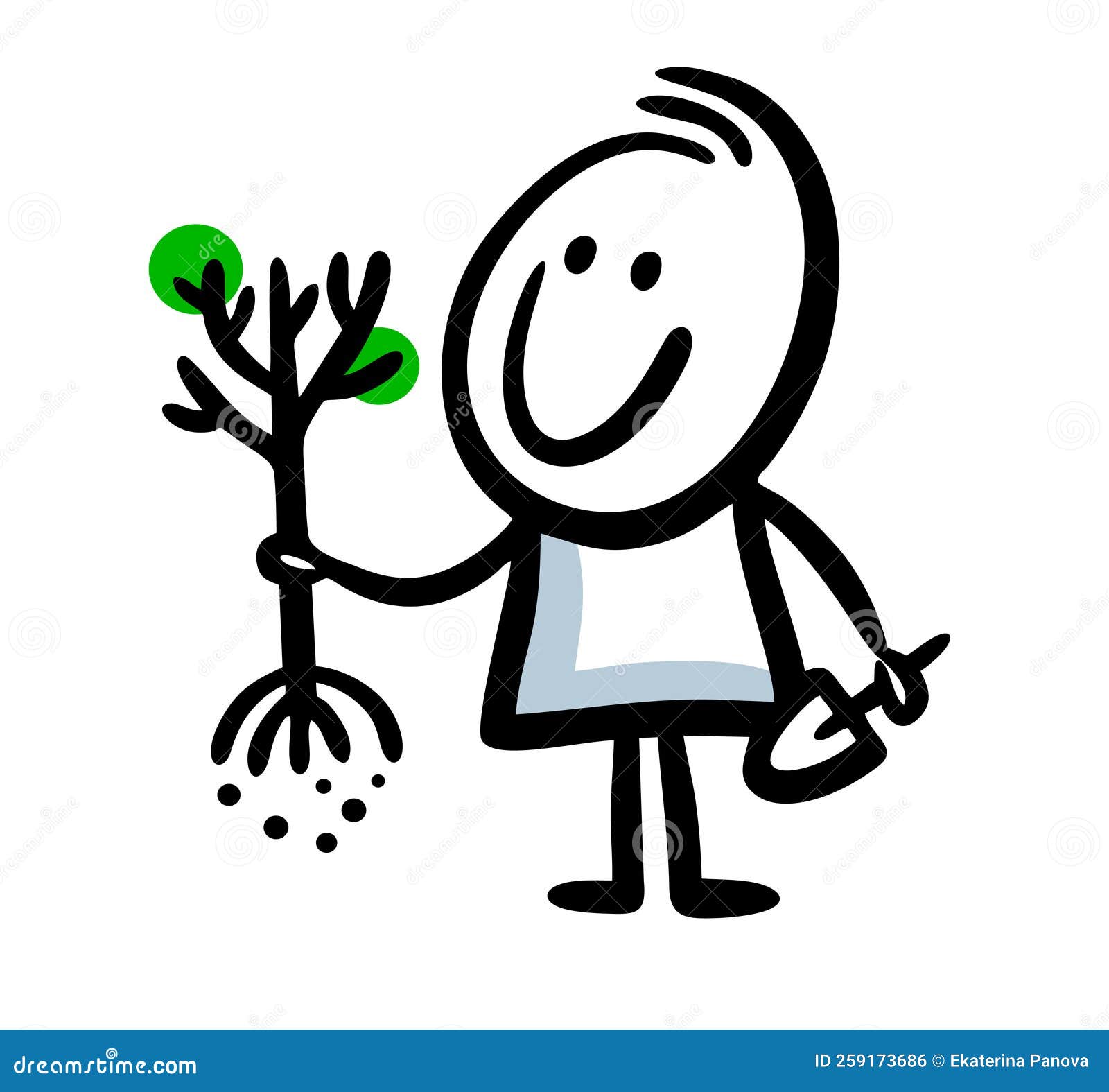 Doodle Sketch of a Man with Seedling Apple Tree and Garden Shovel ...