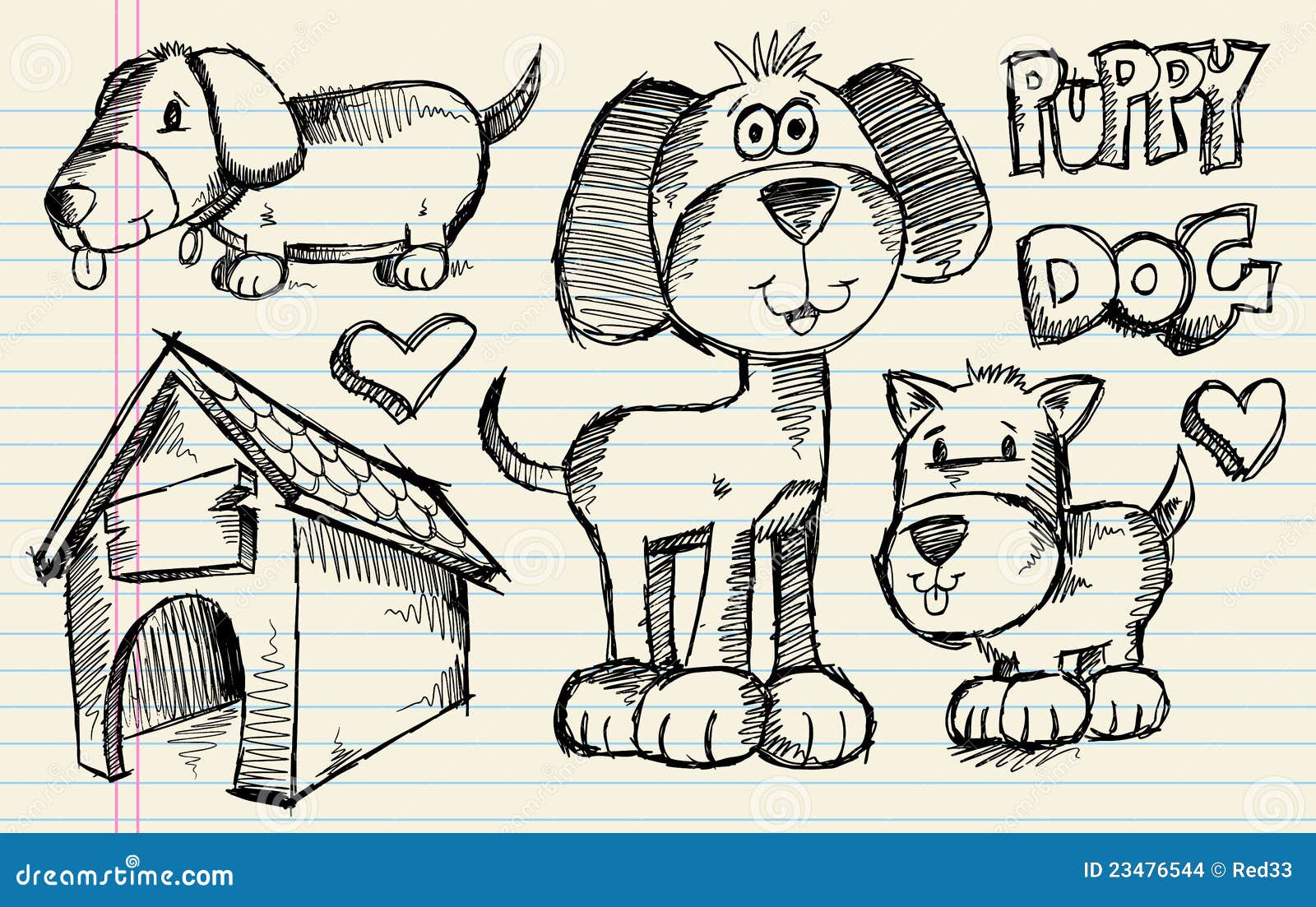 Doodle Sketch Puppy Dog Set Stock Vector - Illustration of hound ...