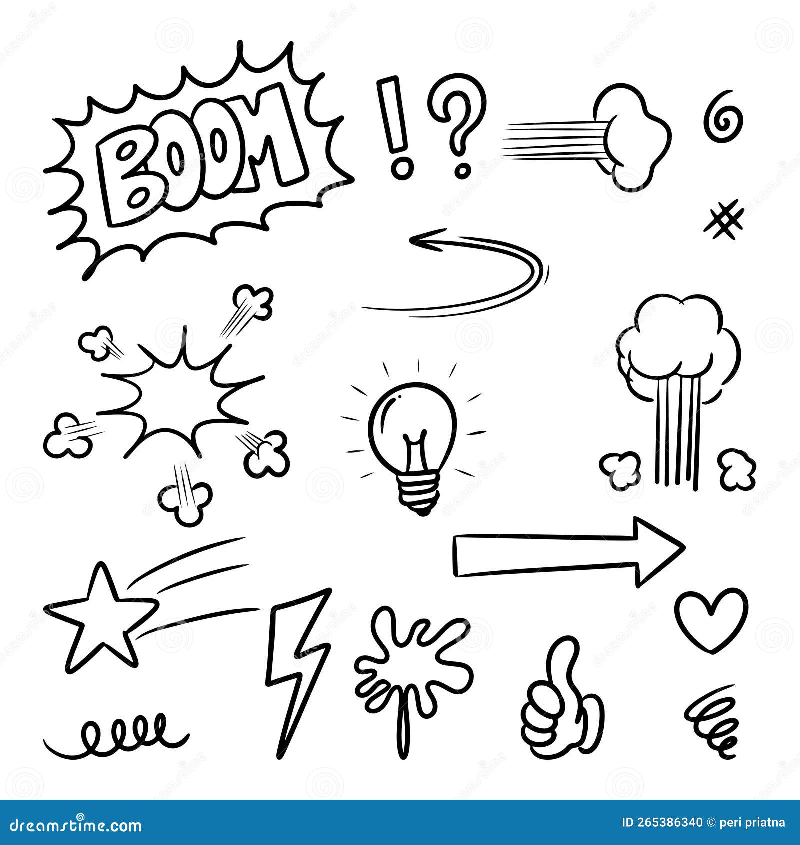 Doodle Sketch Style of Hand Drawn Comic Elements Cartoon Vector ...