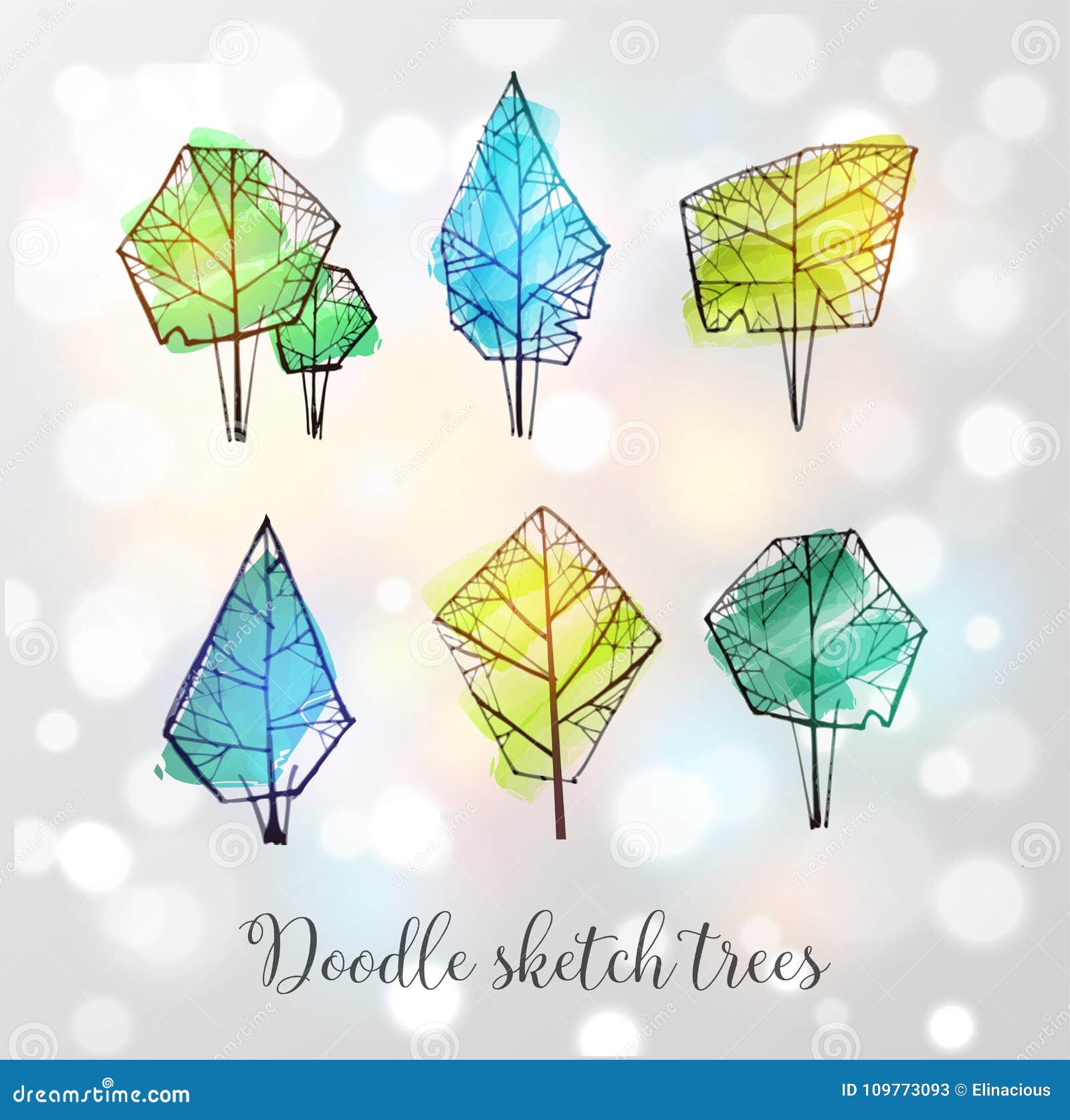 Doodle Sketch Trees on White Glowing Background Stock Vector ...