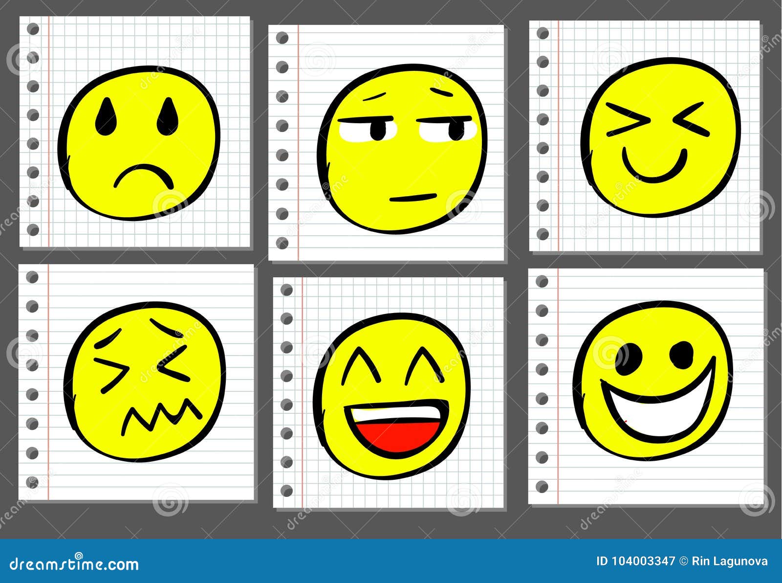 Doodle Sketchy Smiles on Notebook Paper. VECTOR. Colored Faces Stock ...