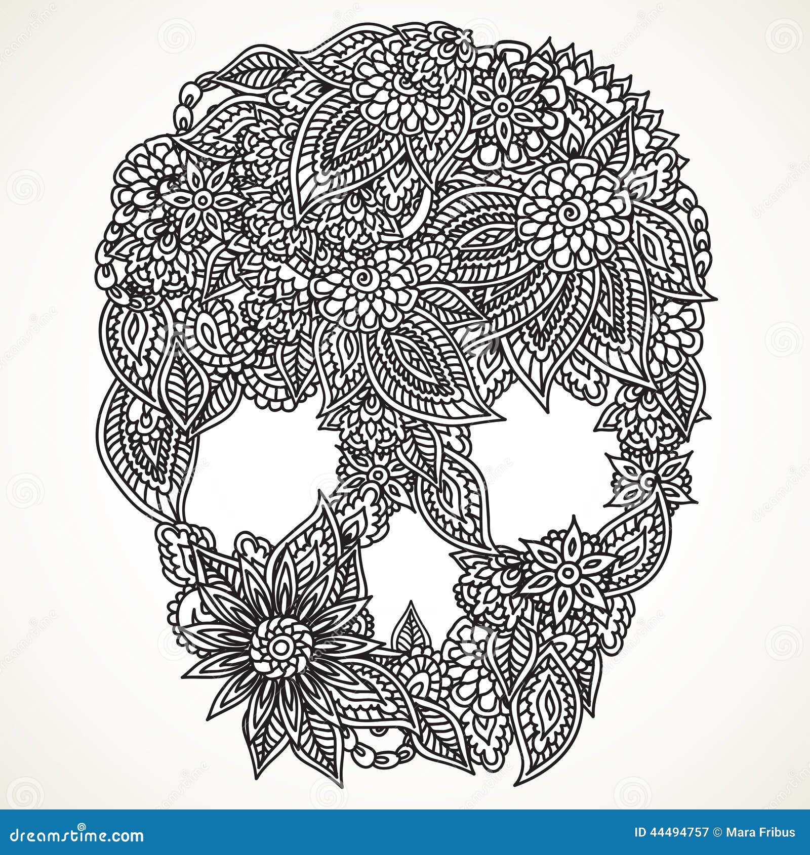 Doodle skull stock vector. Illustration of flower, painting - 44494757