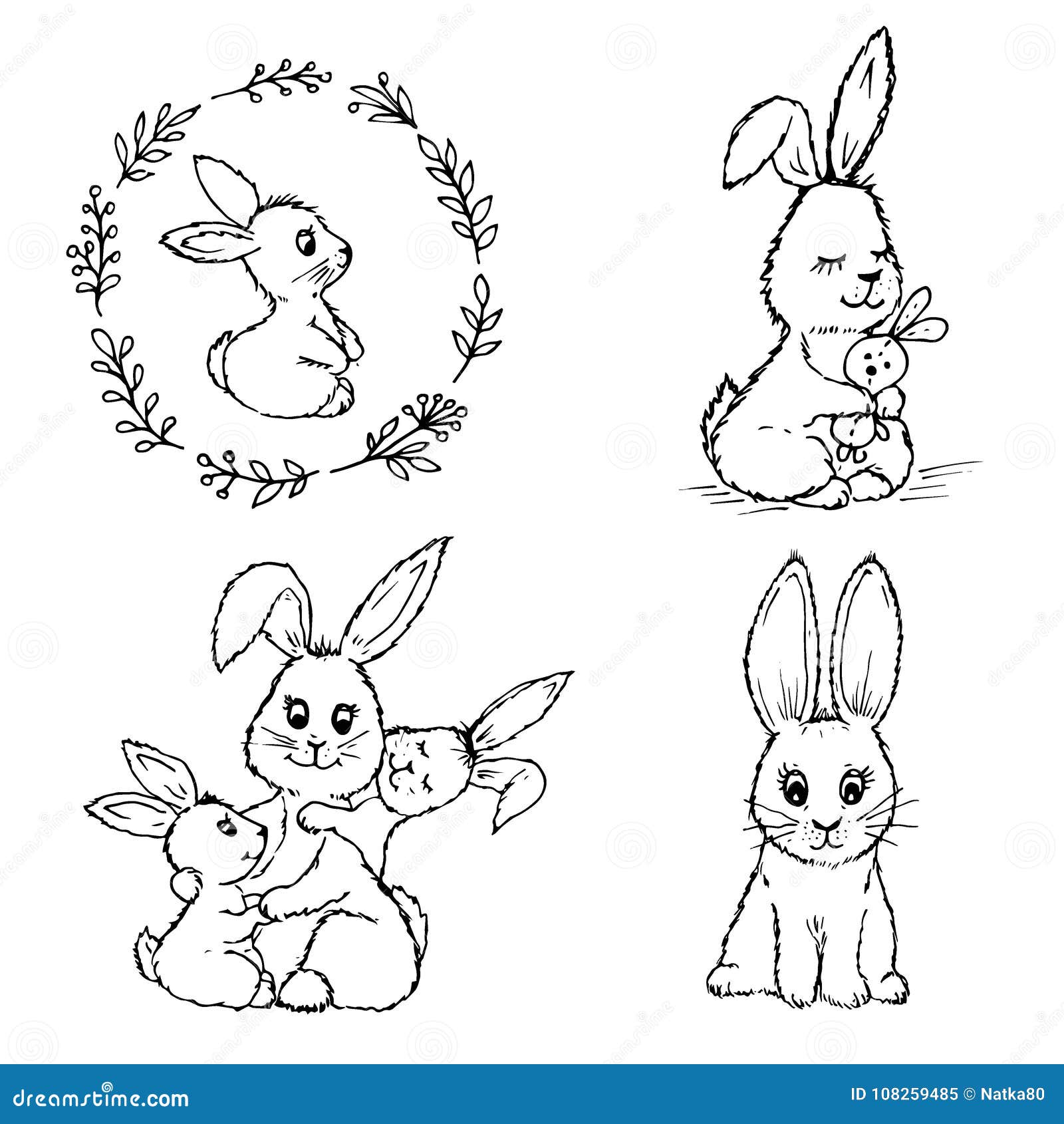 Doodle small rabbits stock vector. Illustration of adorable - 108259485
