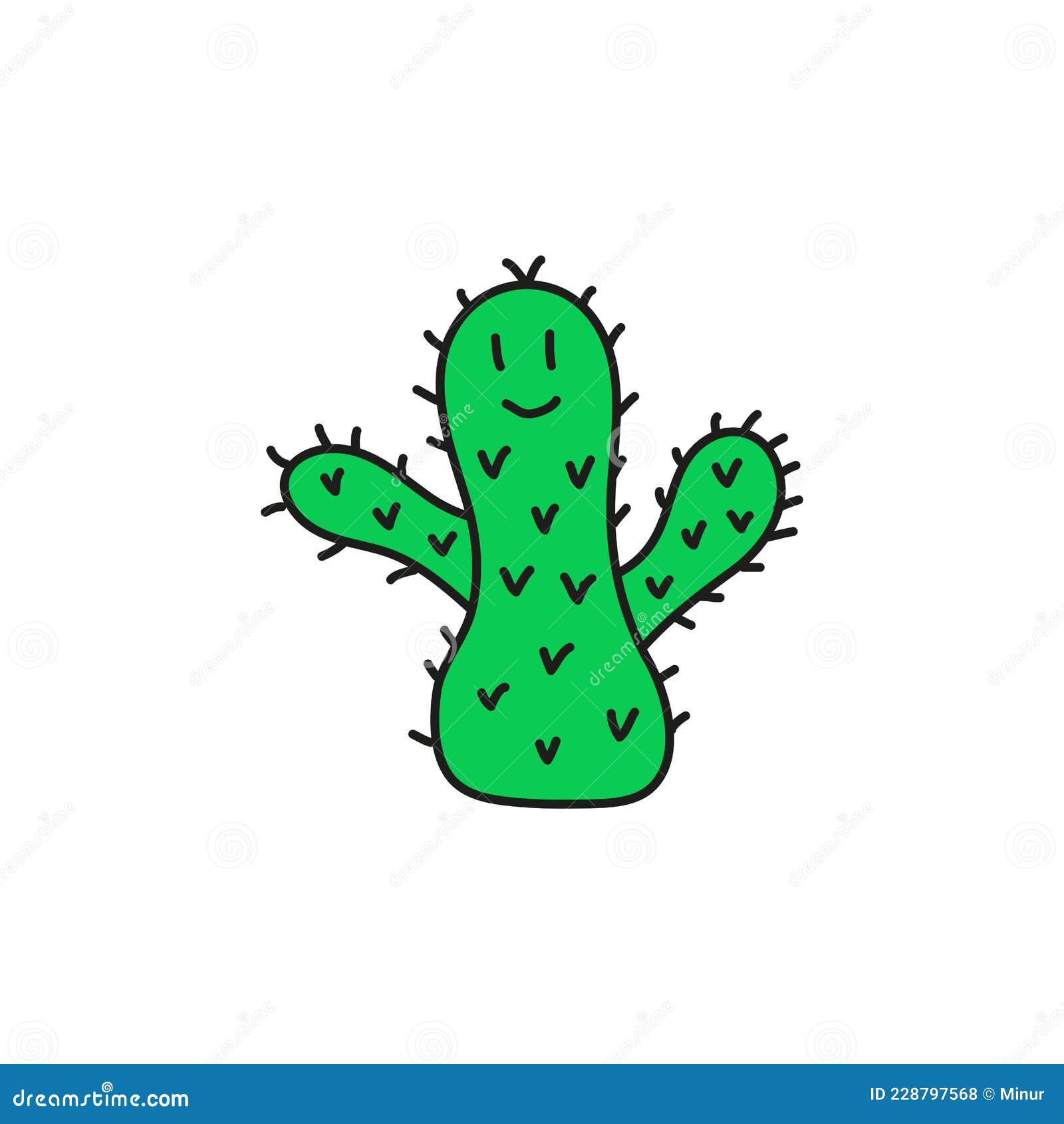 Doodle smiley cactus. stock vector. Illustration of botanical - 228797568