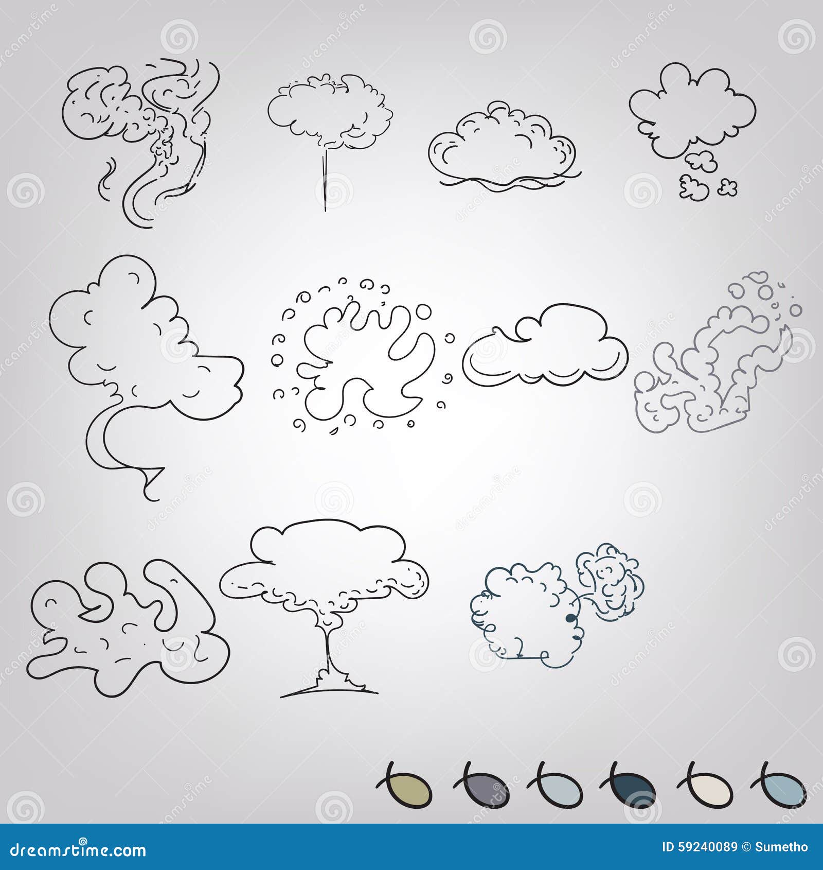 Doodle Smoke Explosions Set Stock Vector - Illustration of bomb ...