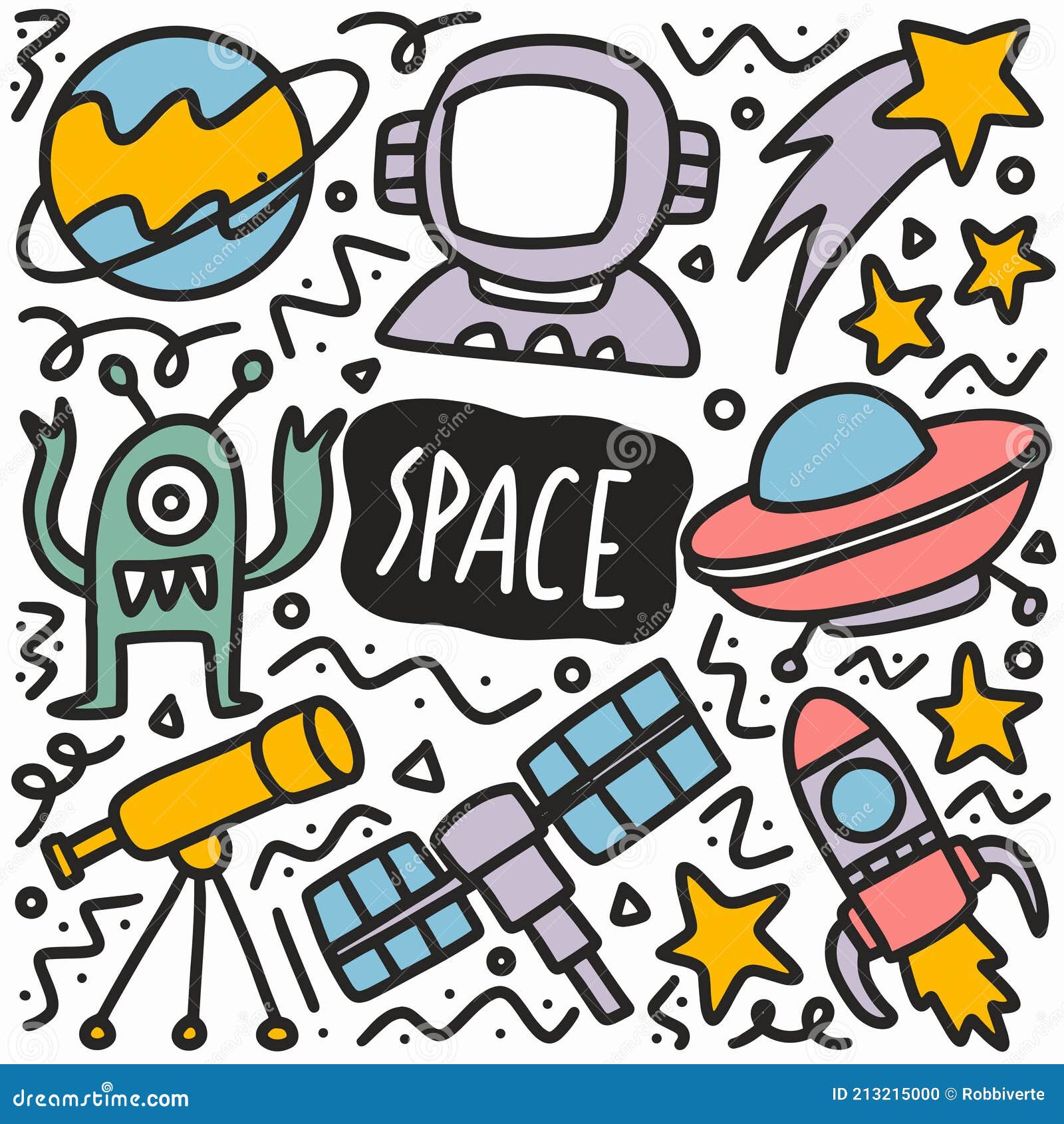 Doodle space hand drawing stock vector. Illustration of comet - 213215000
