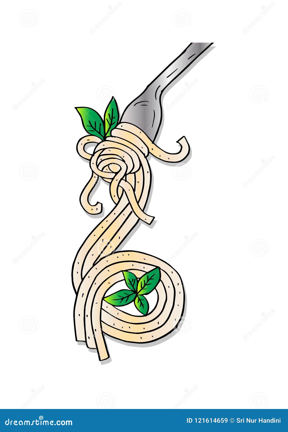Doodle spaghetti on fork. stock illustration. Illustration of italian ...