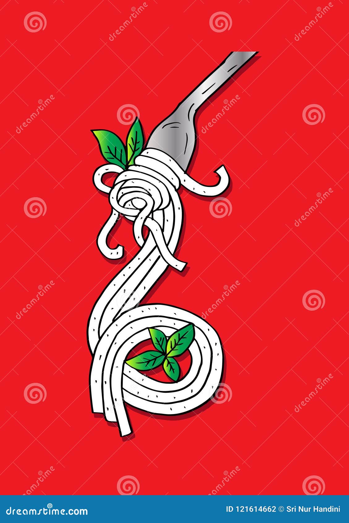 Doodle spaghetti on fork. stock illustration. Illustration of cartoon ...