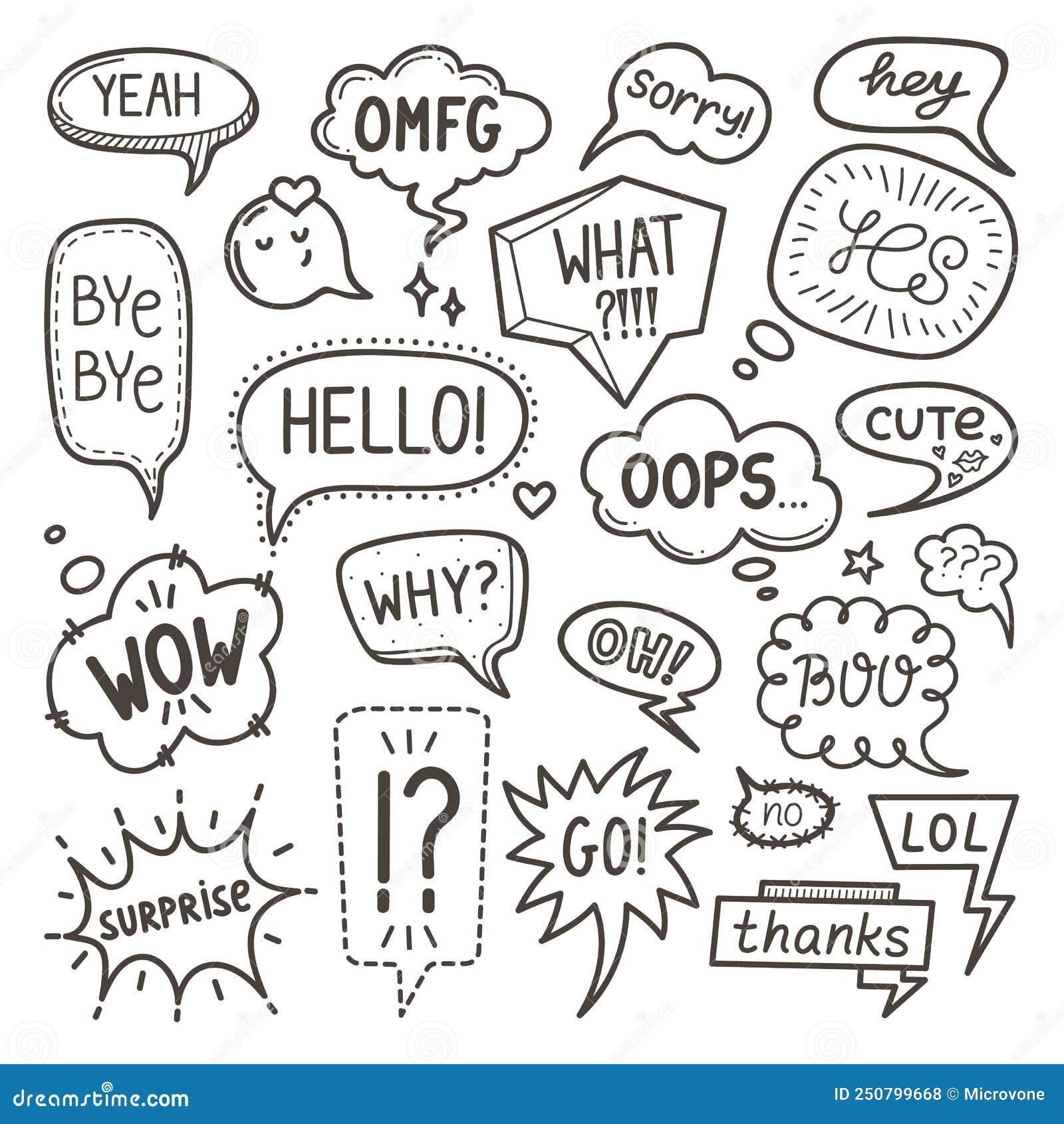 Doodle Speech Bubble. Cartoon Comic Shapes for Text, Cloud and ...