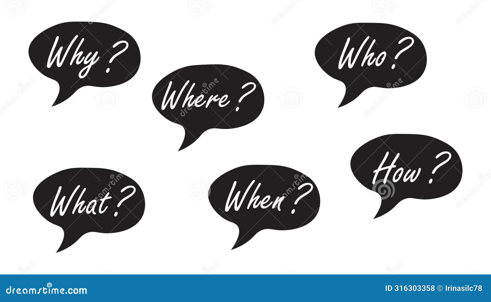 Doodle Speech Bubble with 5W1H Questions Set. Brainstorming ...