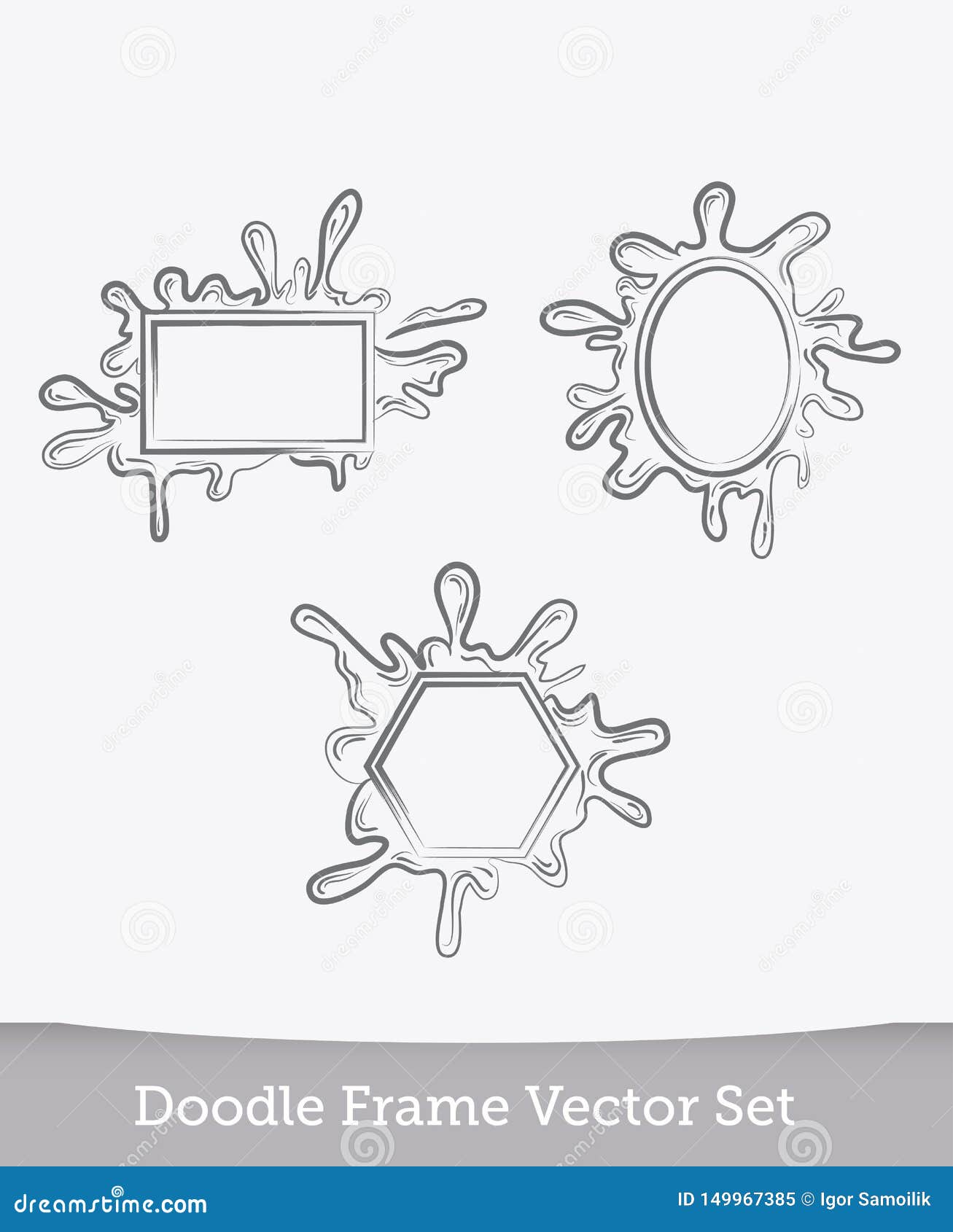 Doodle Splash Frame Set Isolated on White Background. Vector Stock ...