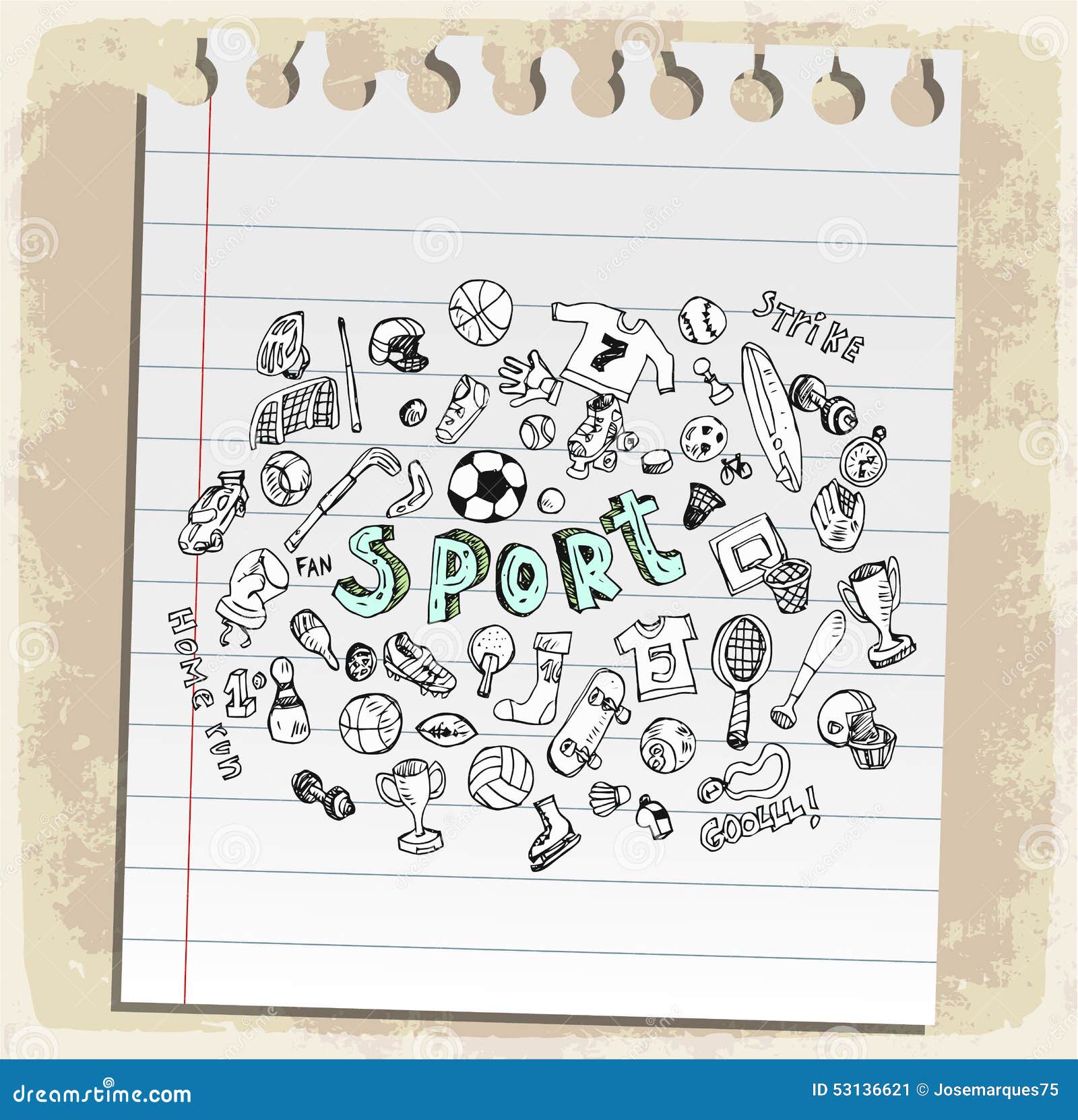 Doodle Sports on Paper Note, Vector Illustration Stock Vector ...