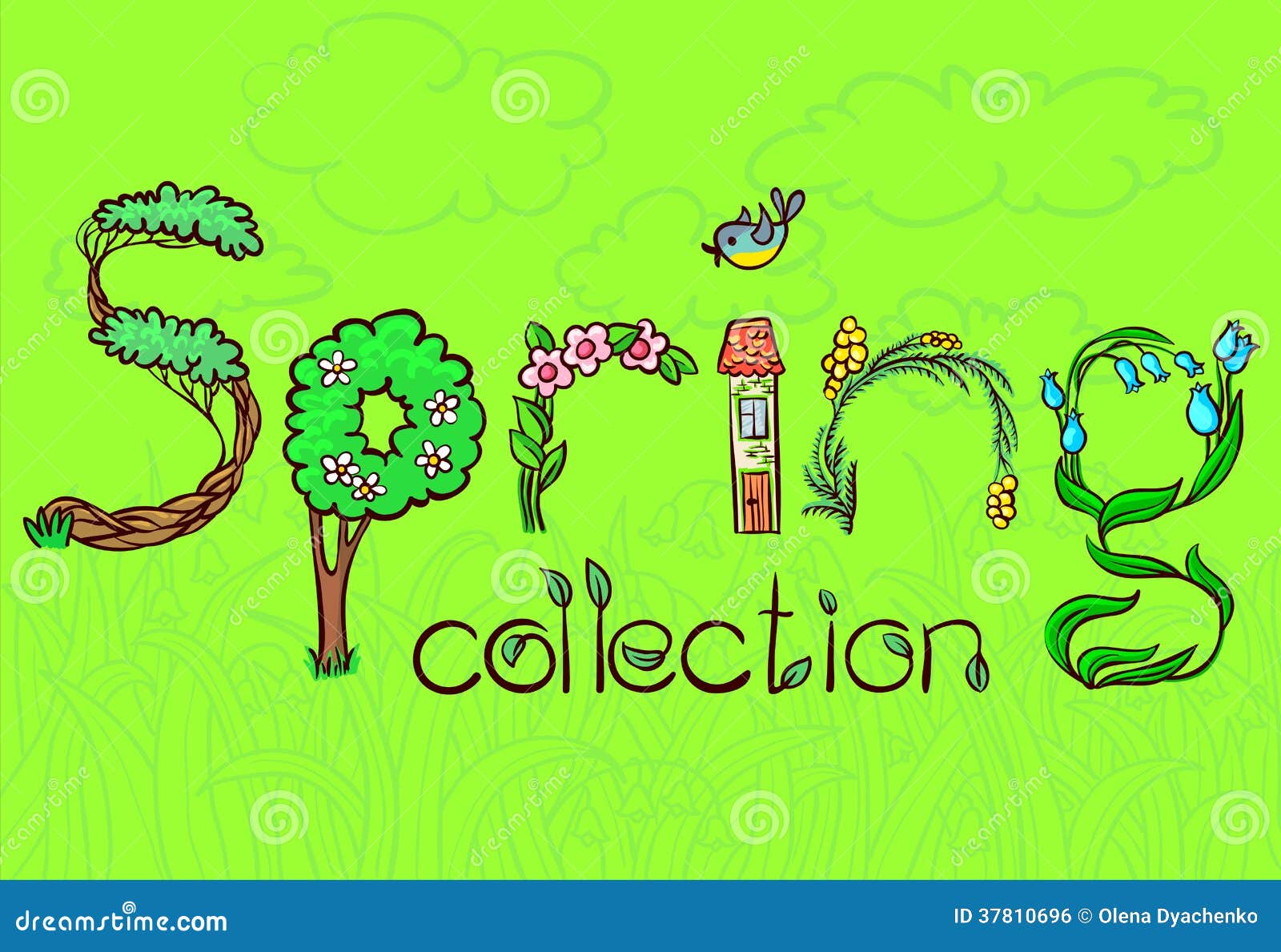 Doodle Spring. Birds, Sky, Aminals. Vector Sketchy Line Art Doodle ...