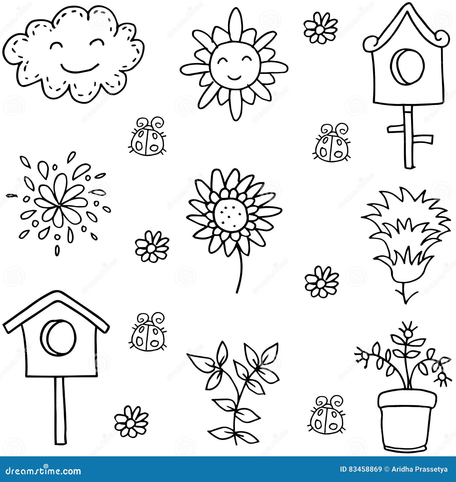 Doodle of Spring Flower Cloud Stock Vector - Illustration of cute ...