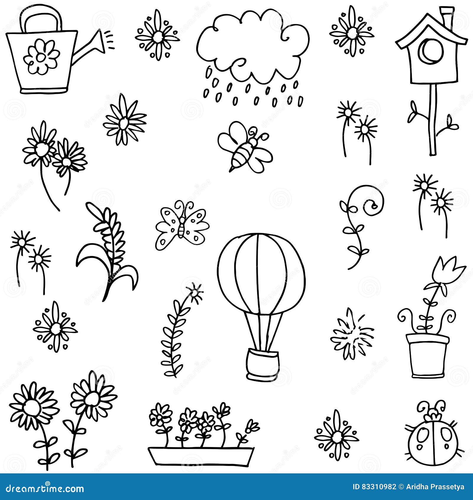 Doodle of Spring with Rain Flower Leaf Stock Vector - Illustration of ...