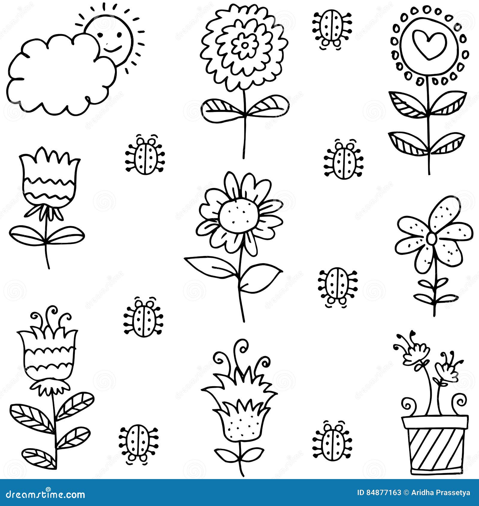 Doodle of Spring Theme Flower Leaf Stock Vector - Illustration of ...
