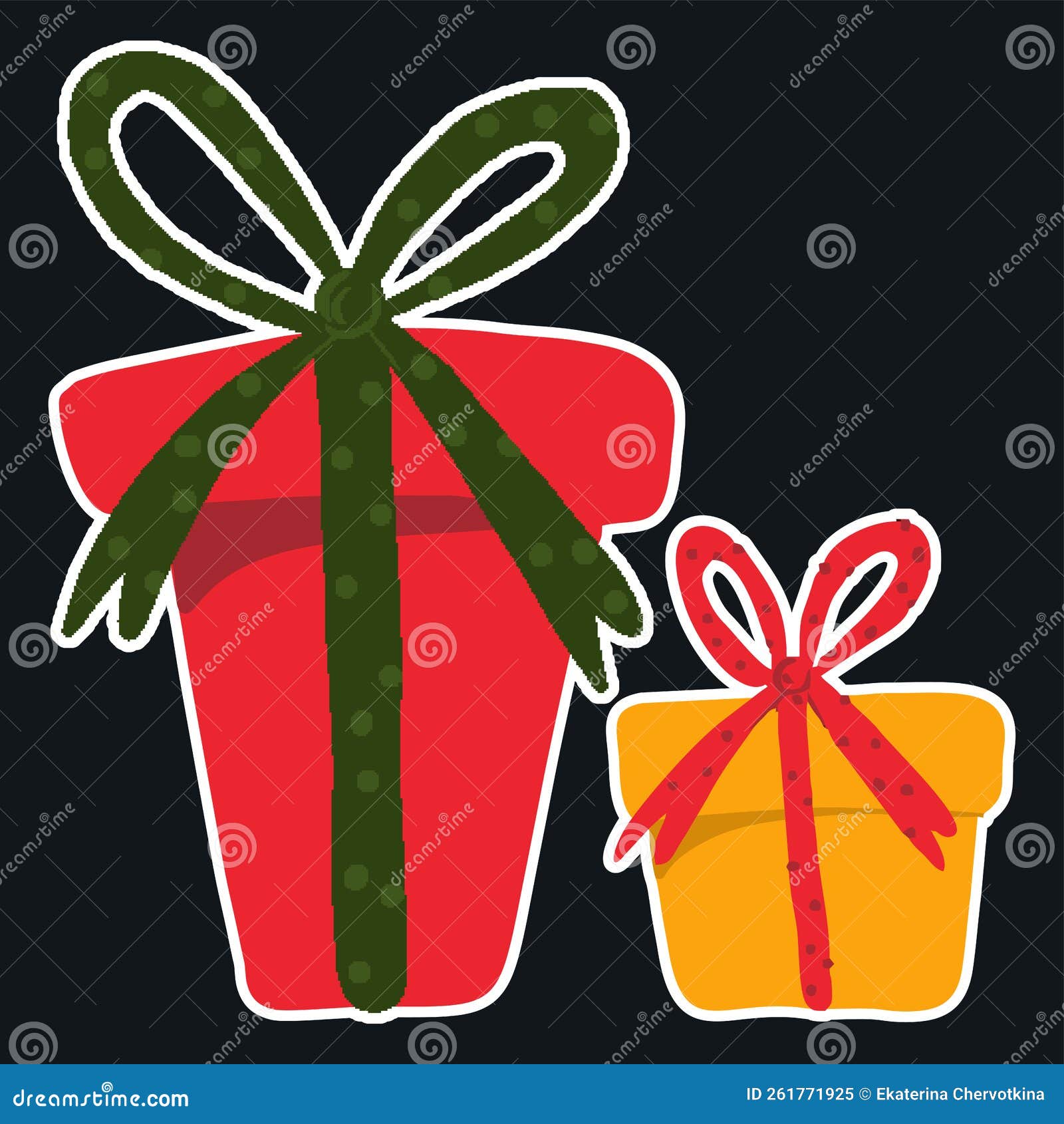 Doodle Sticker Christmas Gift Boxes Stock Vector - Illustration of ...