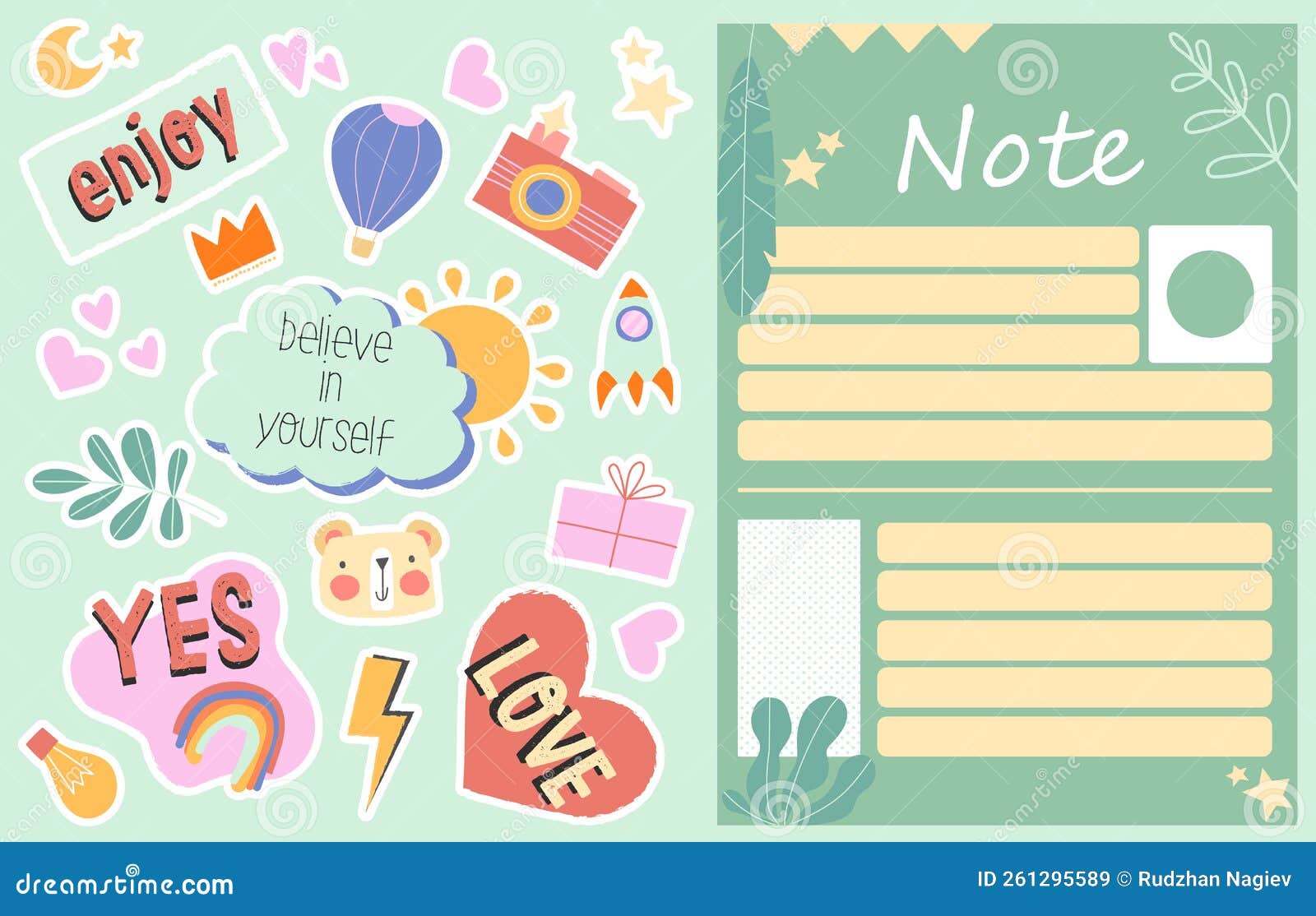Doodle sticker notebook stock vector. Illustration of school - 261295589