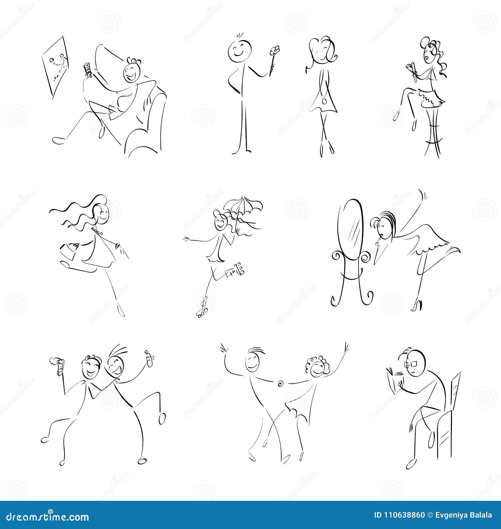 Doodle Stickman Collection. Illustration Concept Set Stock Vector ...