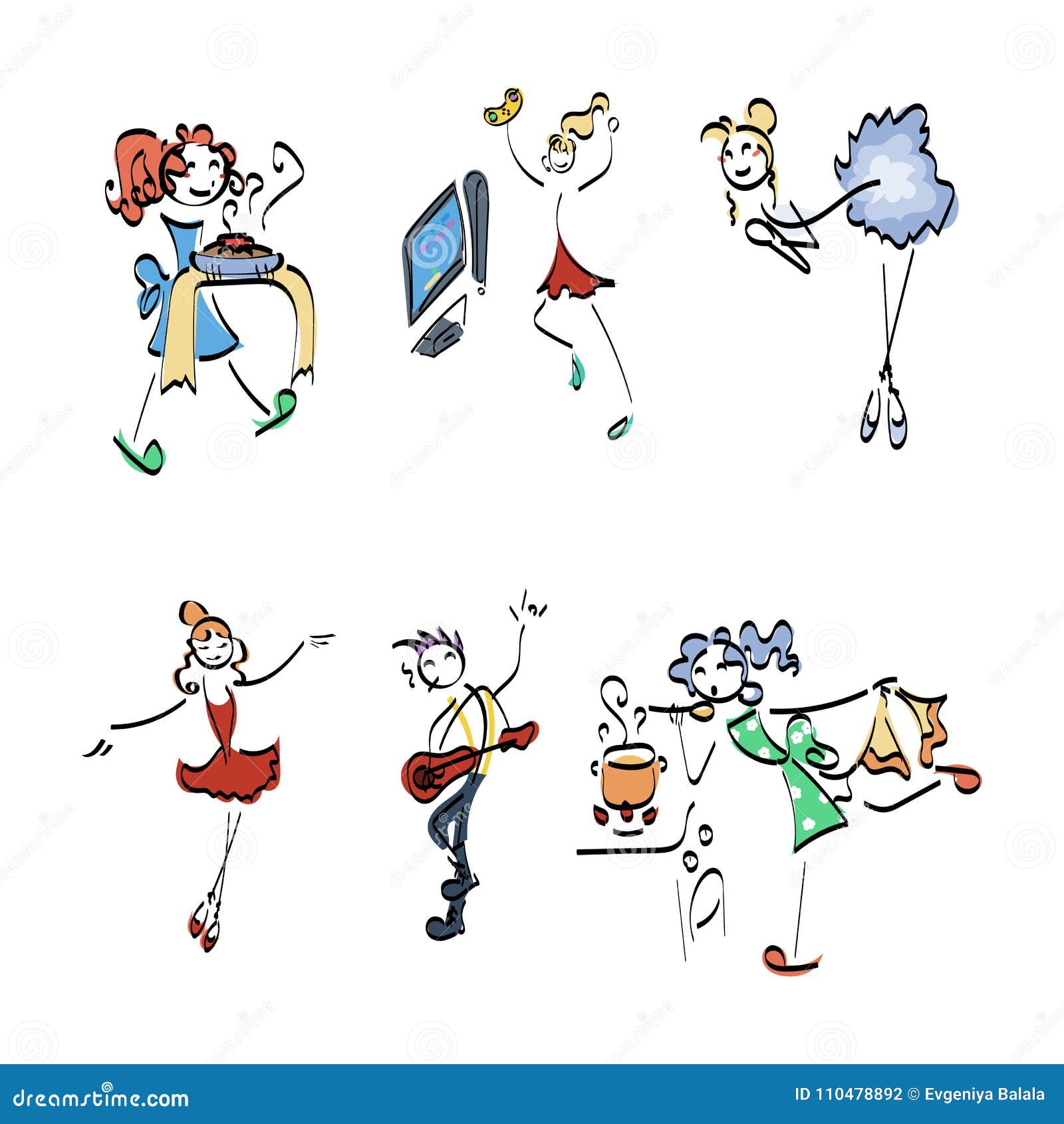 Doodle Stickman Illustration Concept. Fat Man On A Sofa Watching The ...