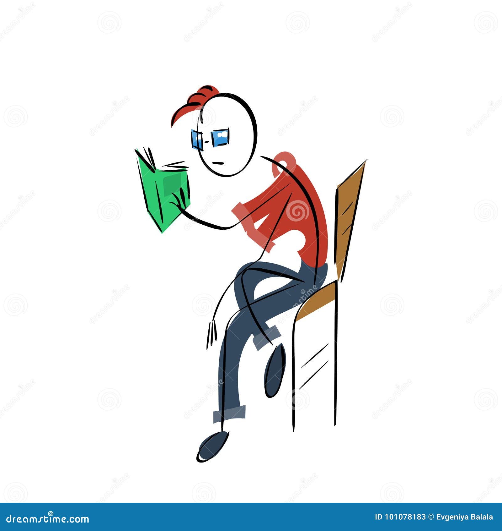 Doodle Stickman Illustration Concept. Hipster with Book Stock Vector ...