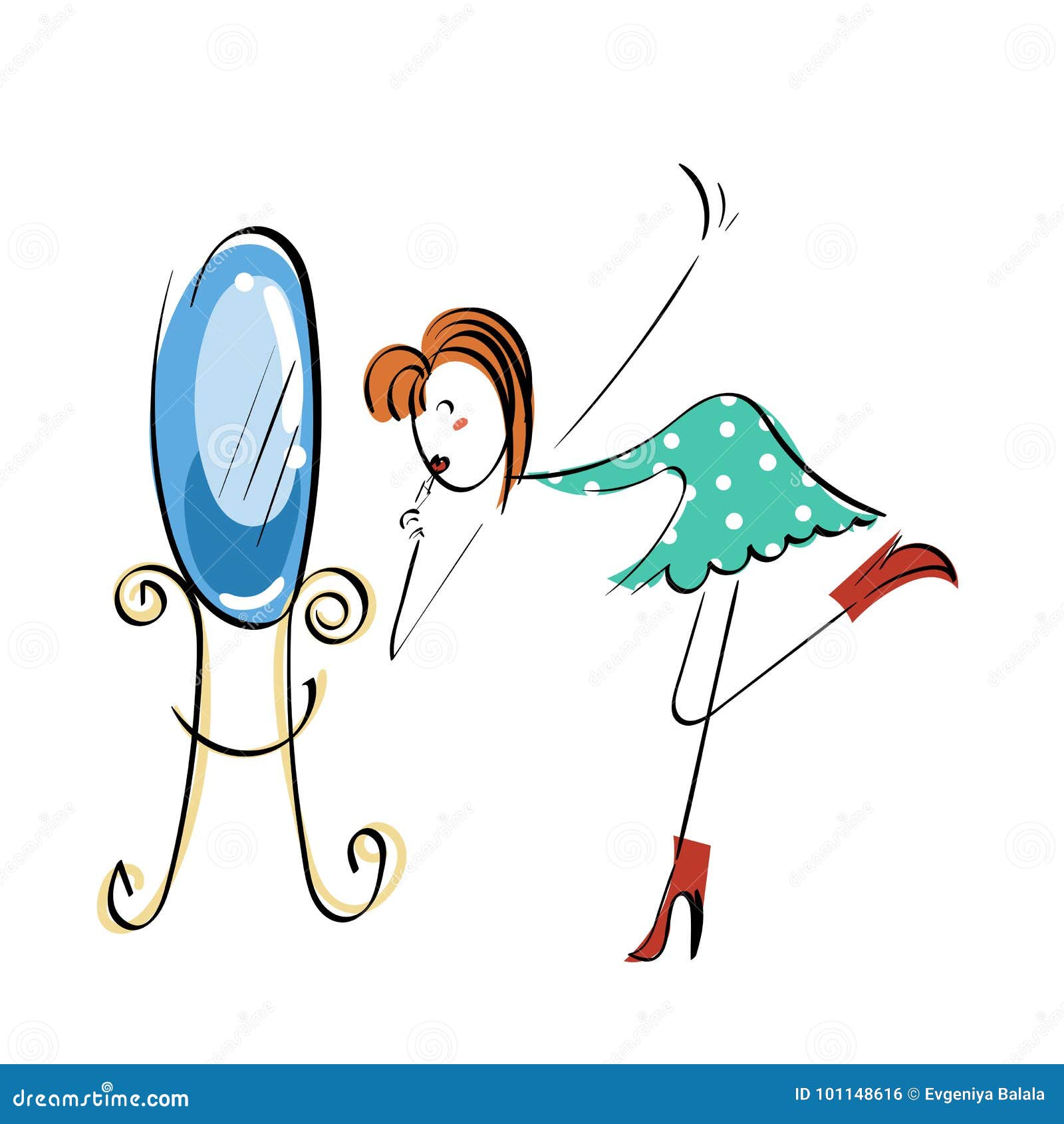 Doodle Stickman Illustration Concept. Makeup Near Mirror Stock Vector ...