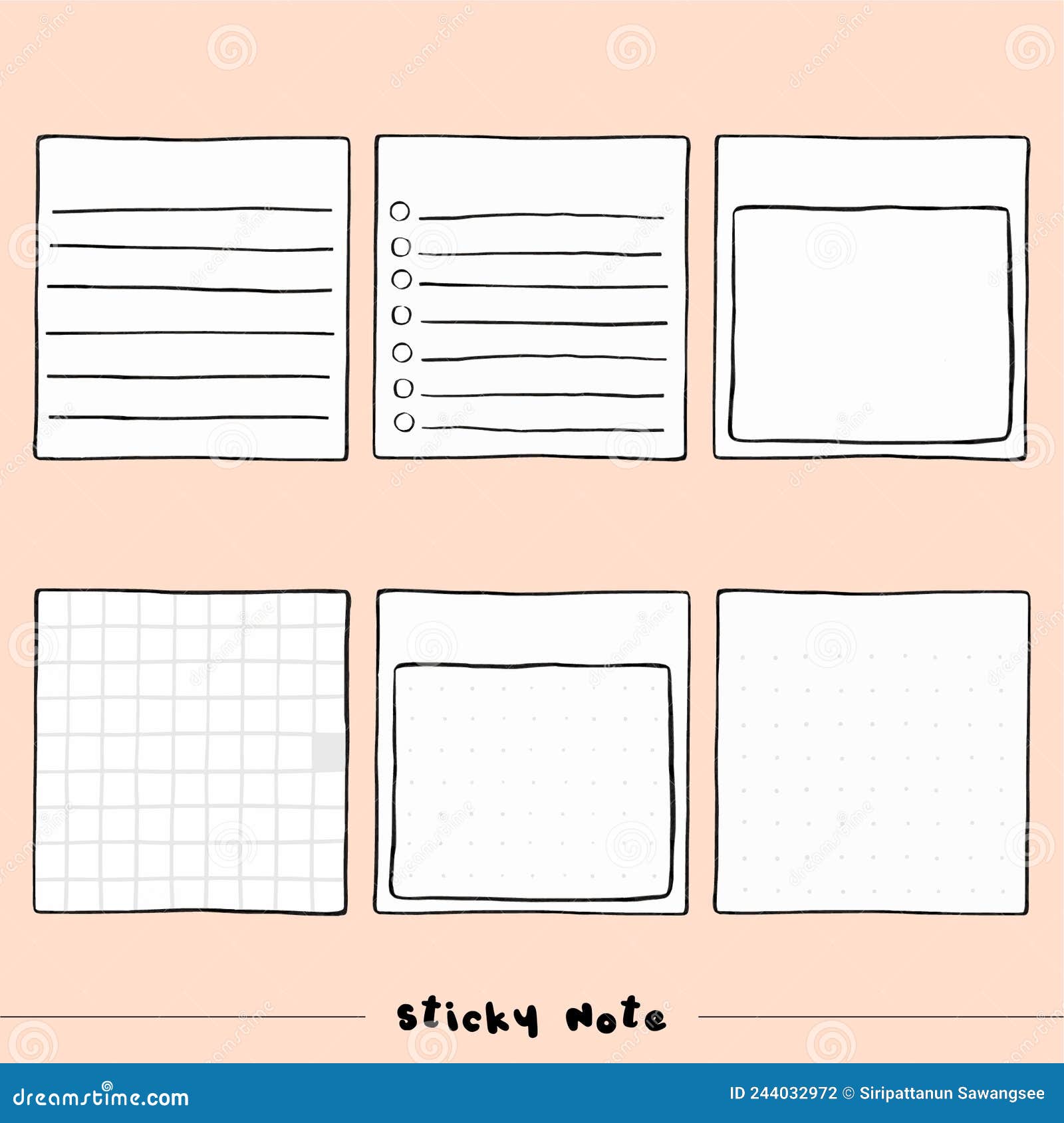 Doodle Sticky Notes Hand Drawn Memo Vector Set Stock Illustration ...