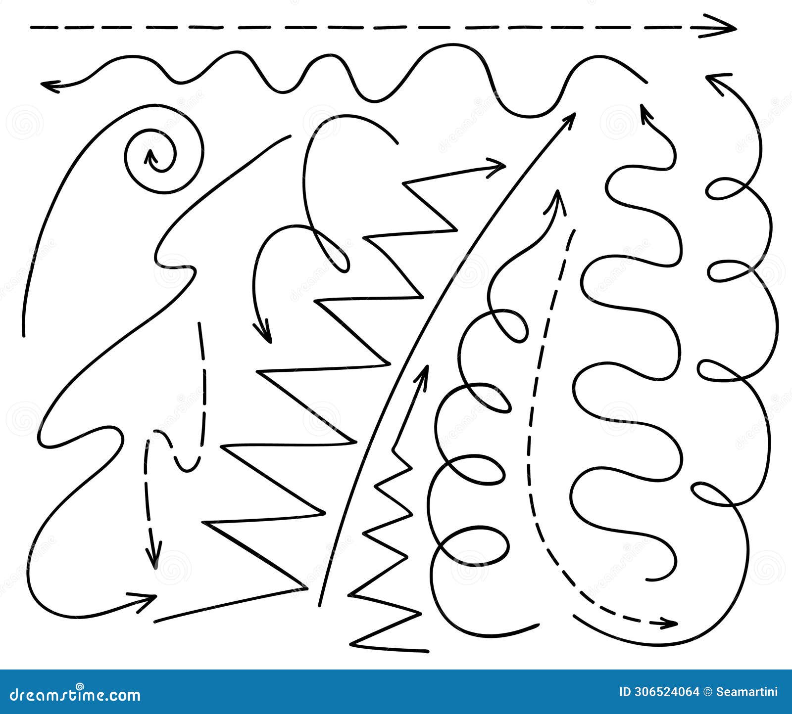 Doodle Straight Long Arrows, Curve Line Pointers Stock Vector ...