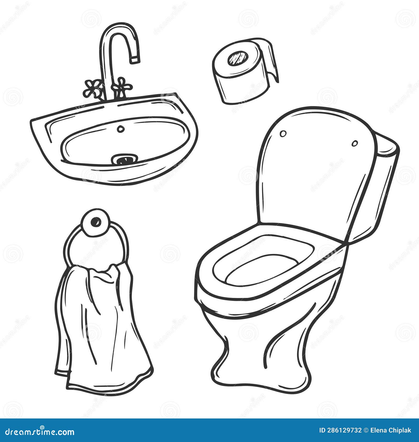 Bathroom Objects. Toilet Sink Shower Washroom Vector Realistic ...