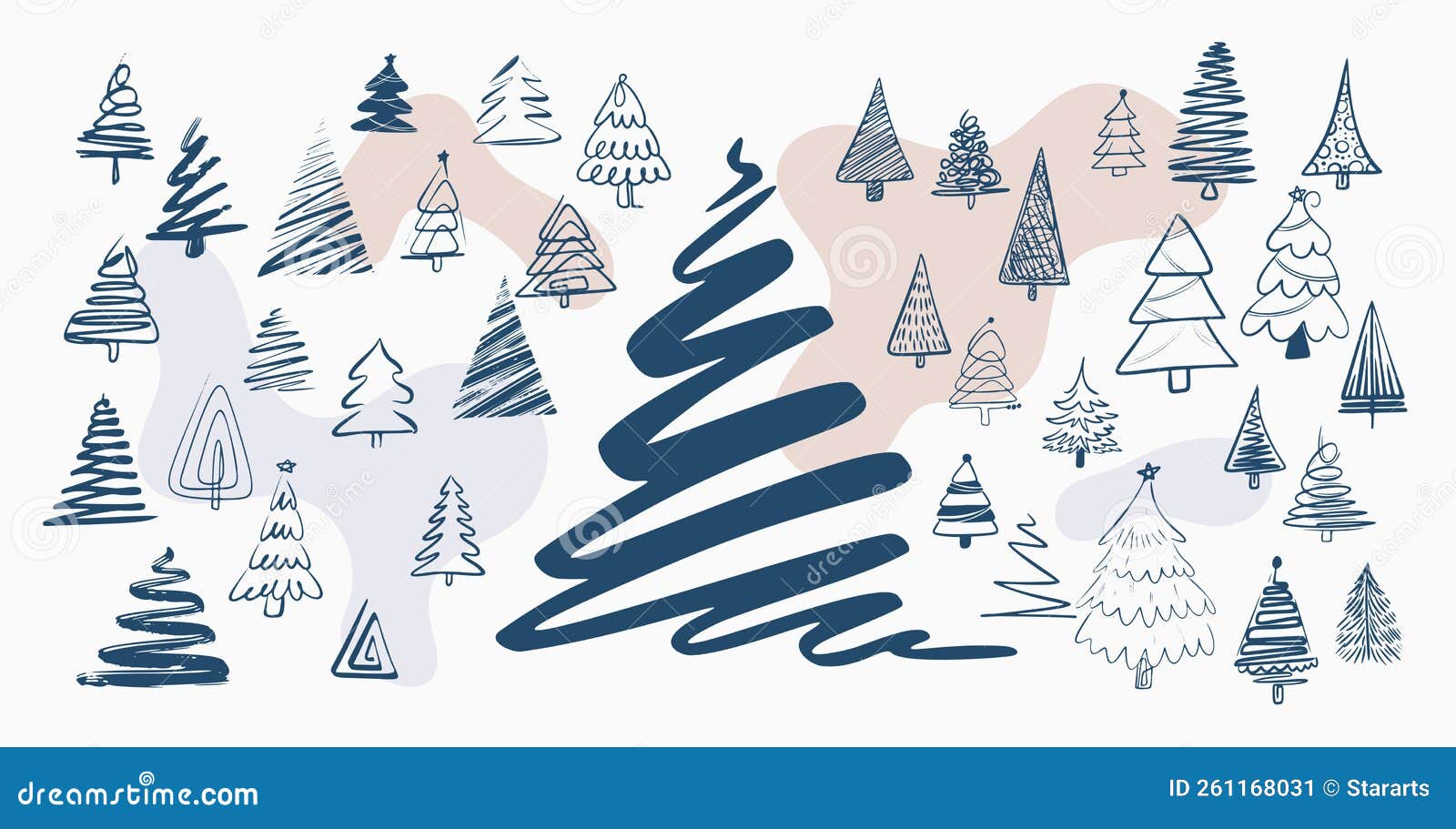 Doodle Style Christmas Tree Elements Design in Collection Vector ...