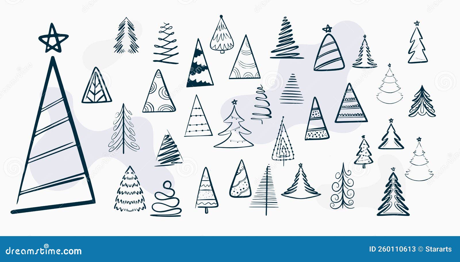 Doodle Style Christmas Tree Elemnets Design in Collection Vector Stock ...