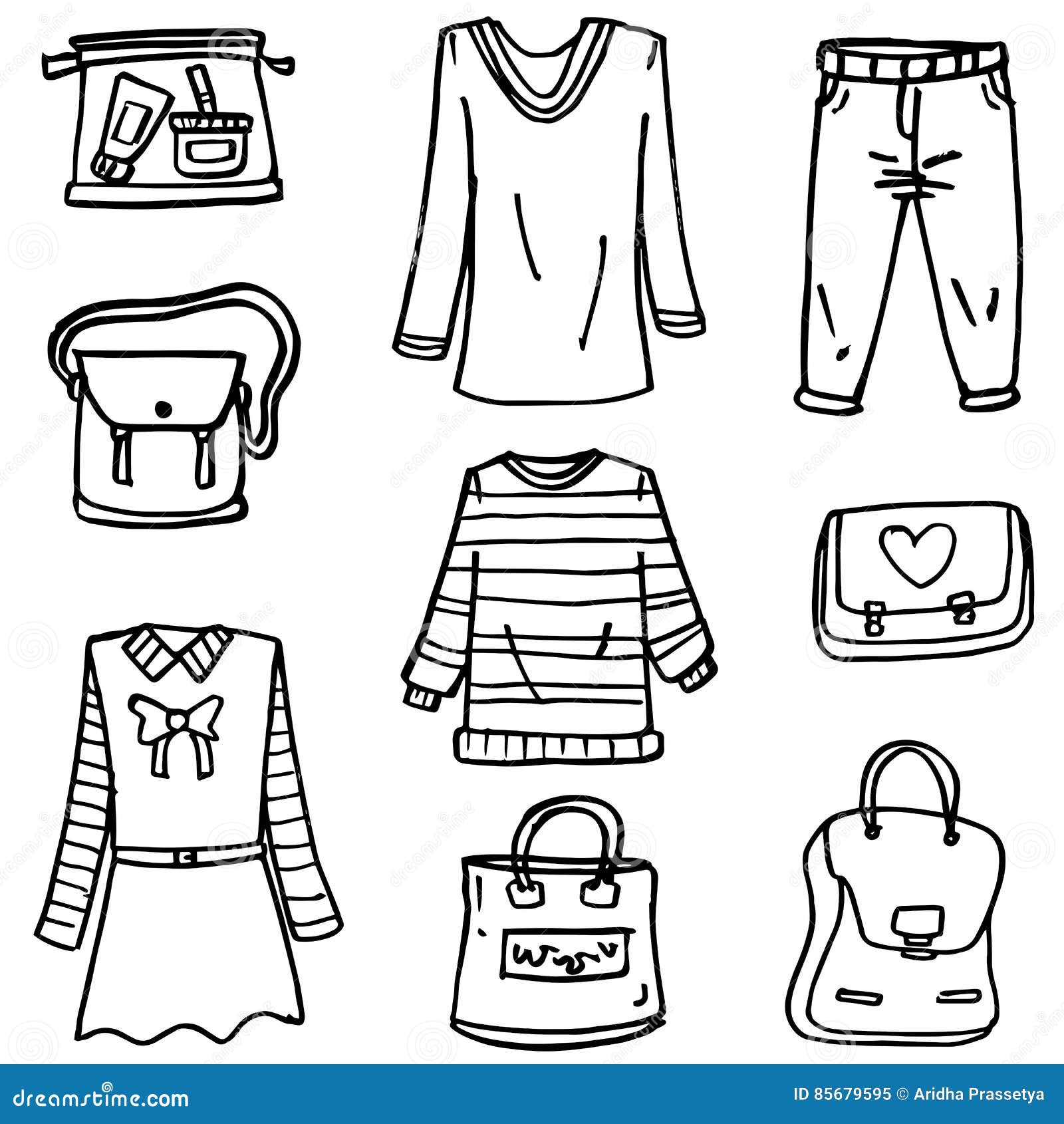 Doodle of Style Clothes Girl Hand Draw Stock Vector - Illustration of ...
