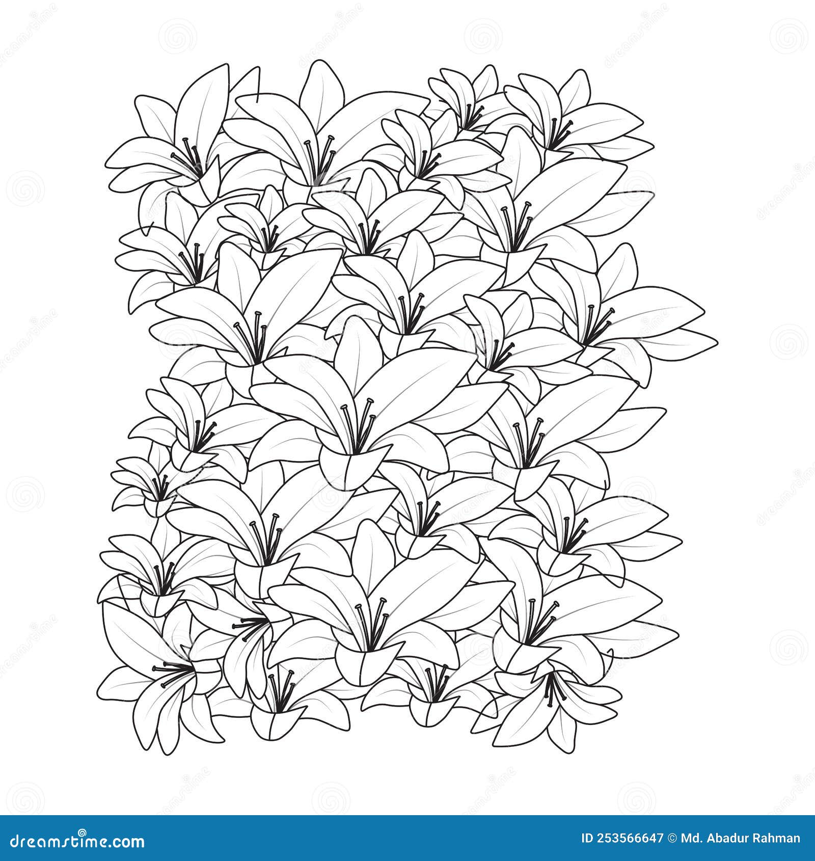Doodle Style Drawing of Line Art Repeat Pattern Lilium Flower for ...