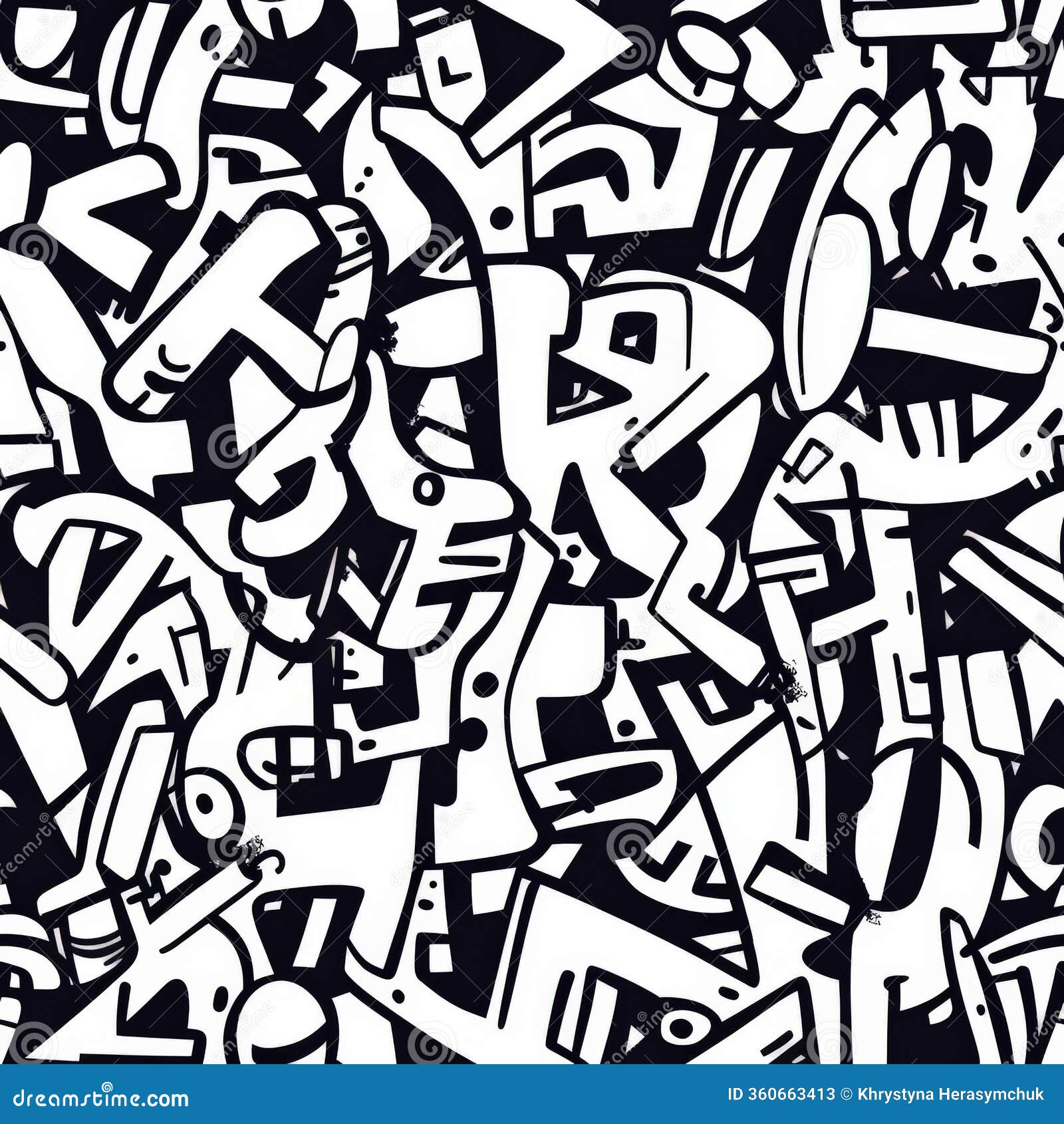 A Doodle-style Graffiti Pattern with Bold, Exaggerated Hand-drawn ...