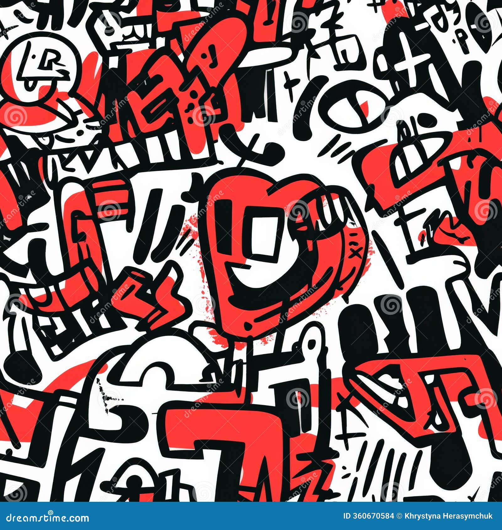 A Doodle-style Graffiti Pattern with Bold, Exaggerated Hand-drawn ...