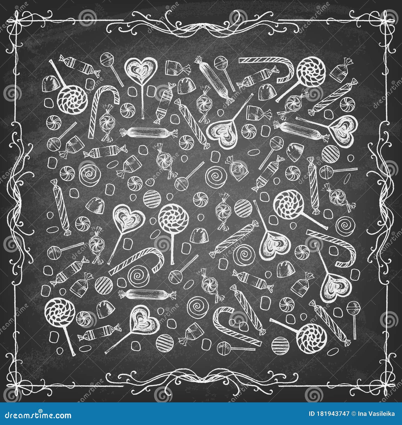 Set of Hand Drawn Sweets on Chalkboard. Stock Vector - Illustration of ...