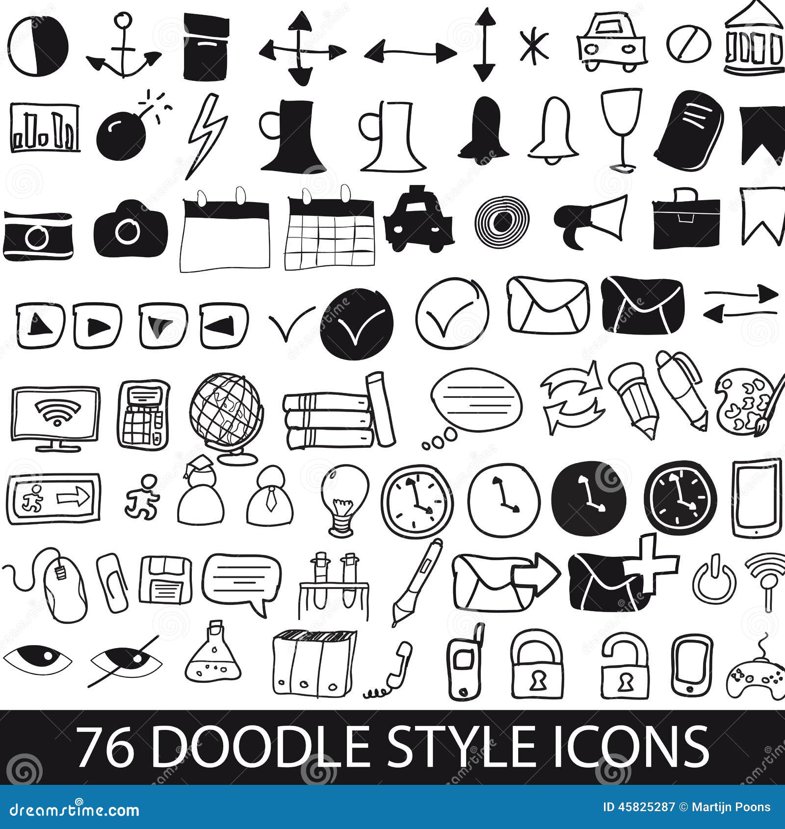 Doodle style icons stock illustration. Illustration of elements - 45825287