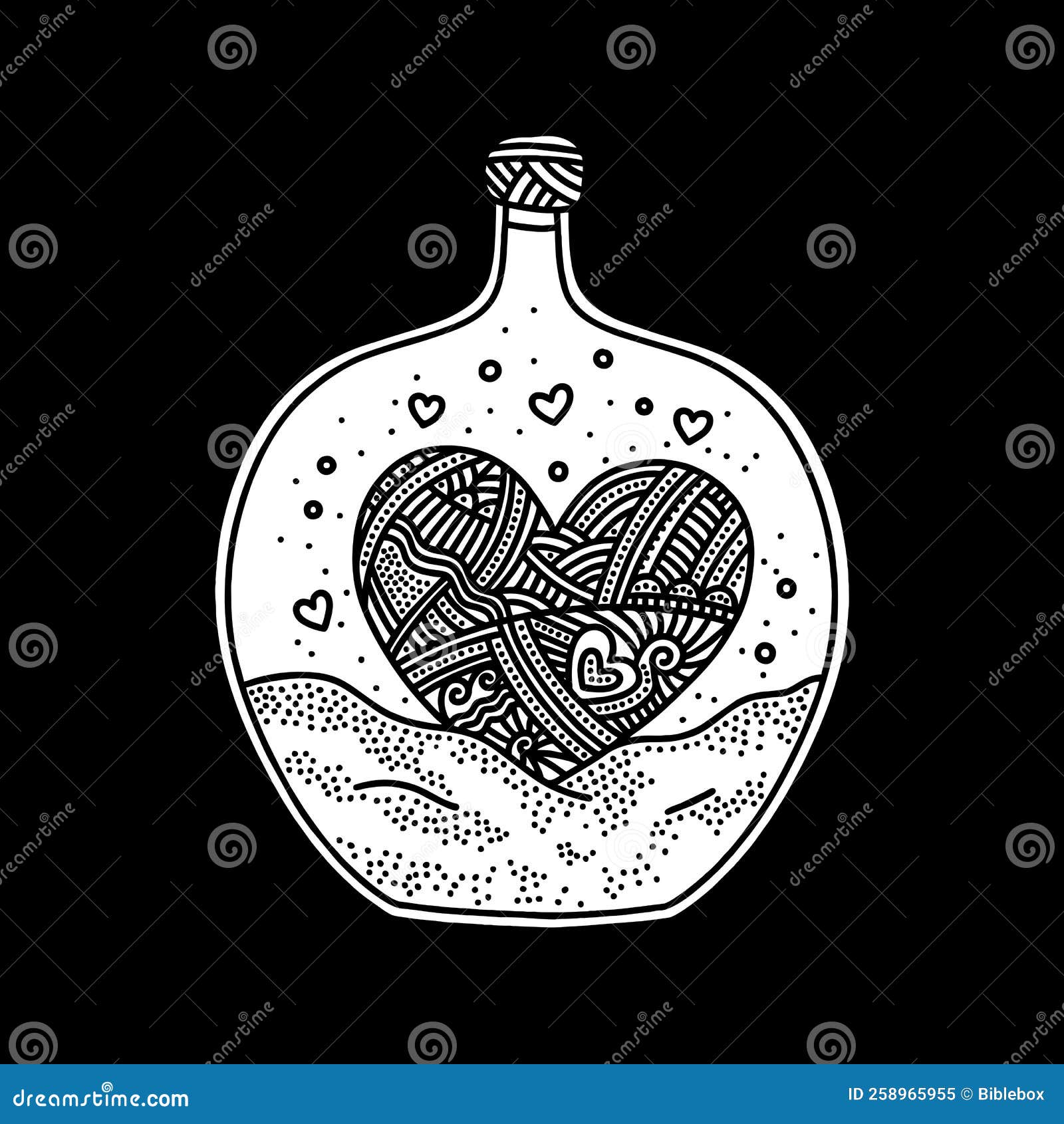 Doodle Style Illustration. a Heart Inside the Bottle, a Design Element ...