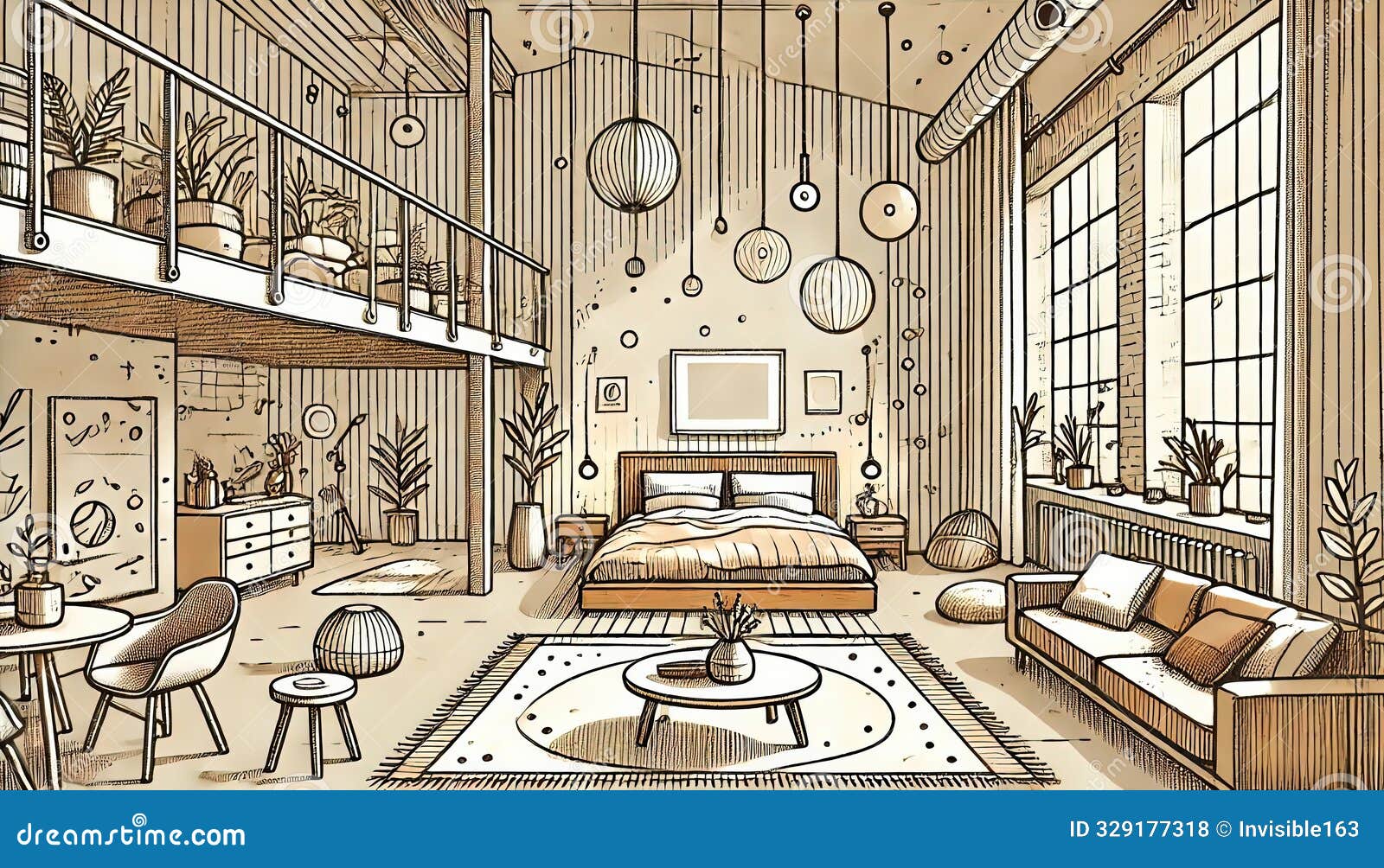 A Doodle Style Illustration of a Scandinavian-inspired Master Bedroom ...