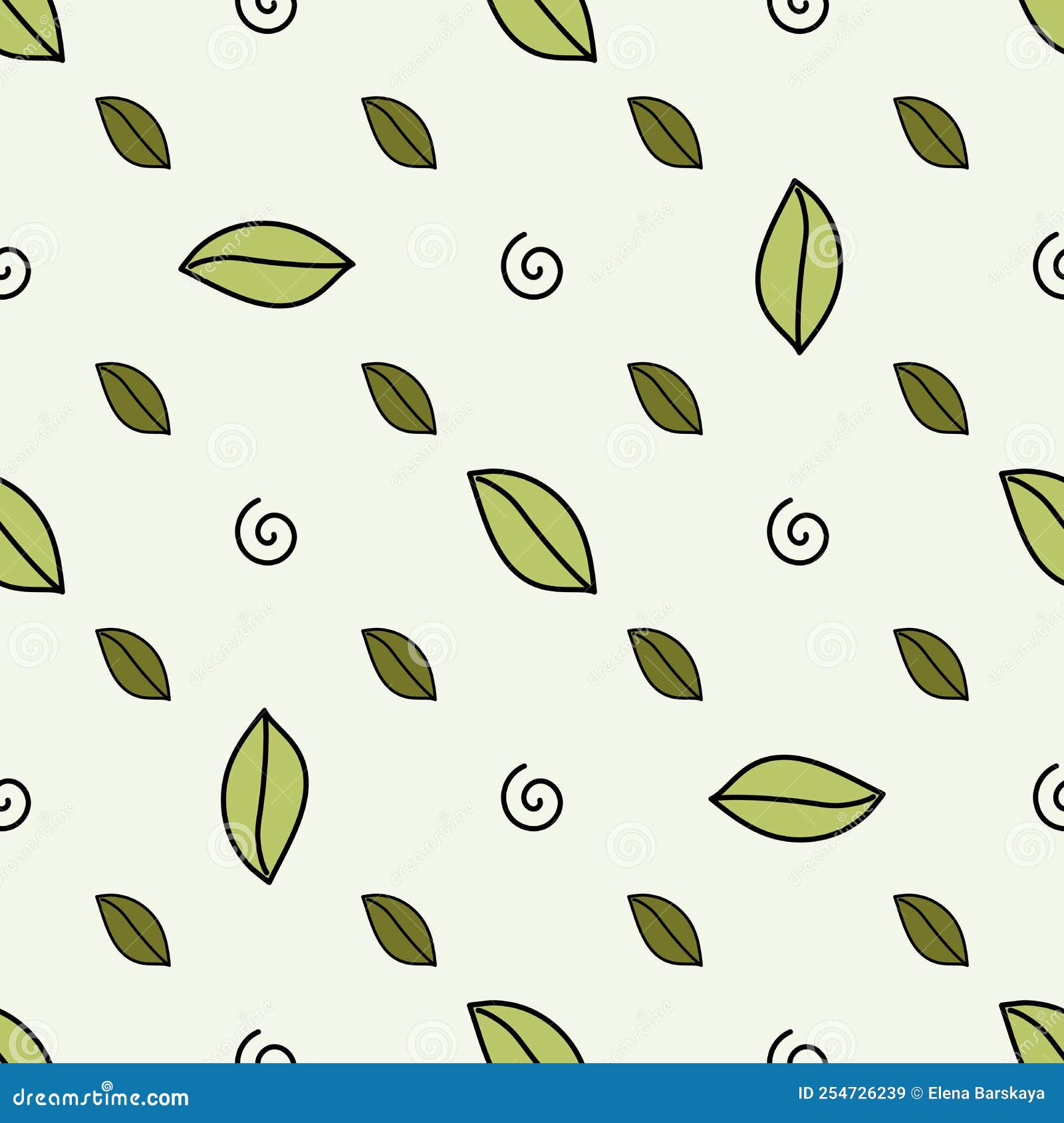 Doodle-style Leaf Pattern on Green Background Stock Vector ...