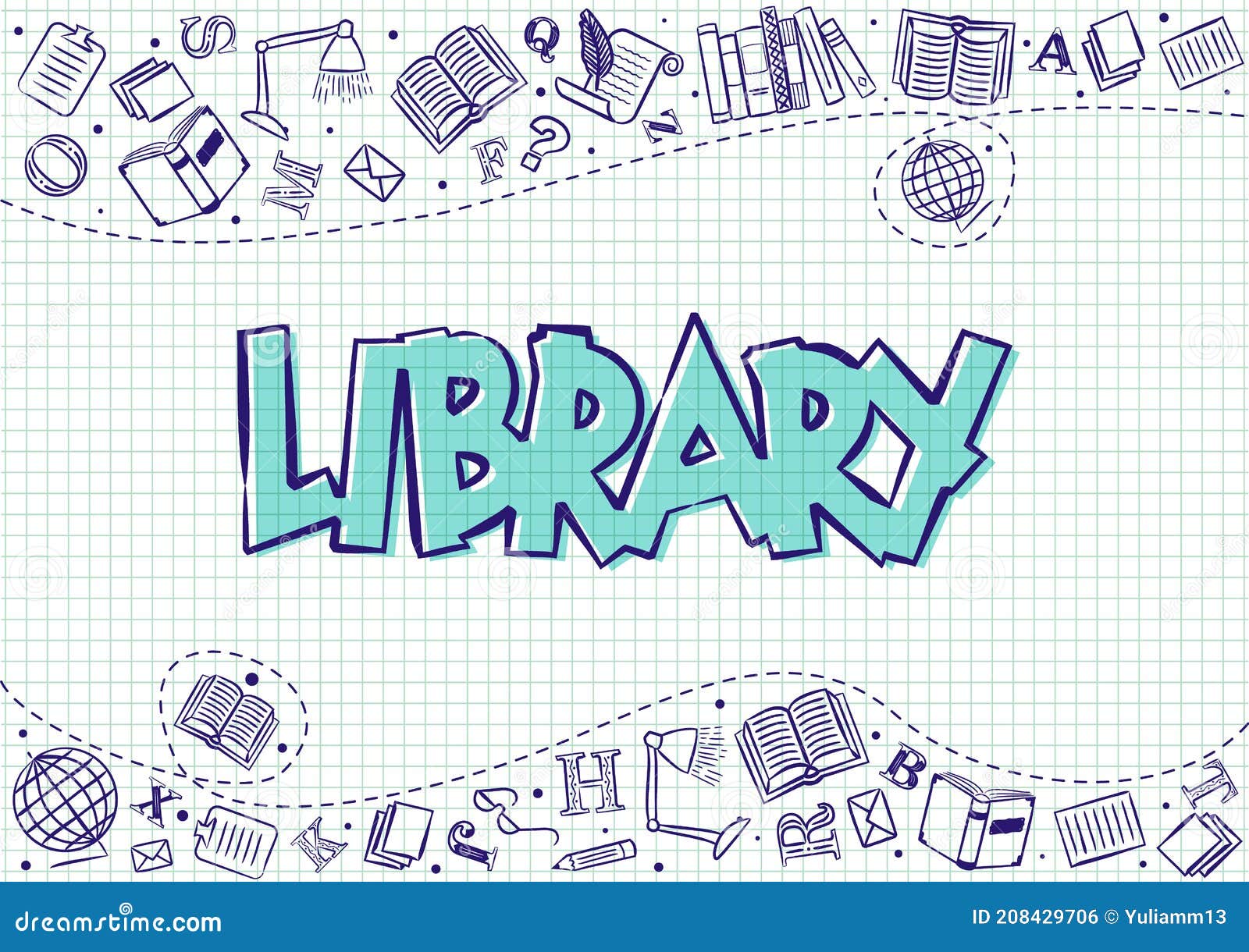 Doodle Style Library Screen Saver. the Name Library and School Objects ...